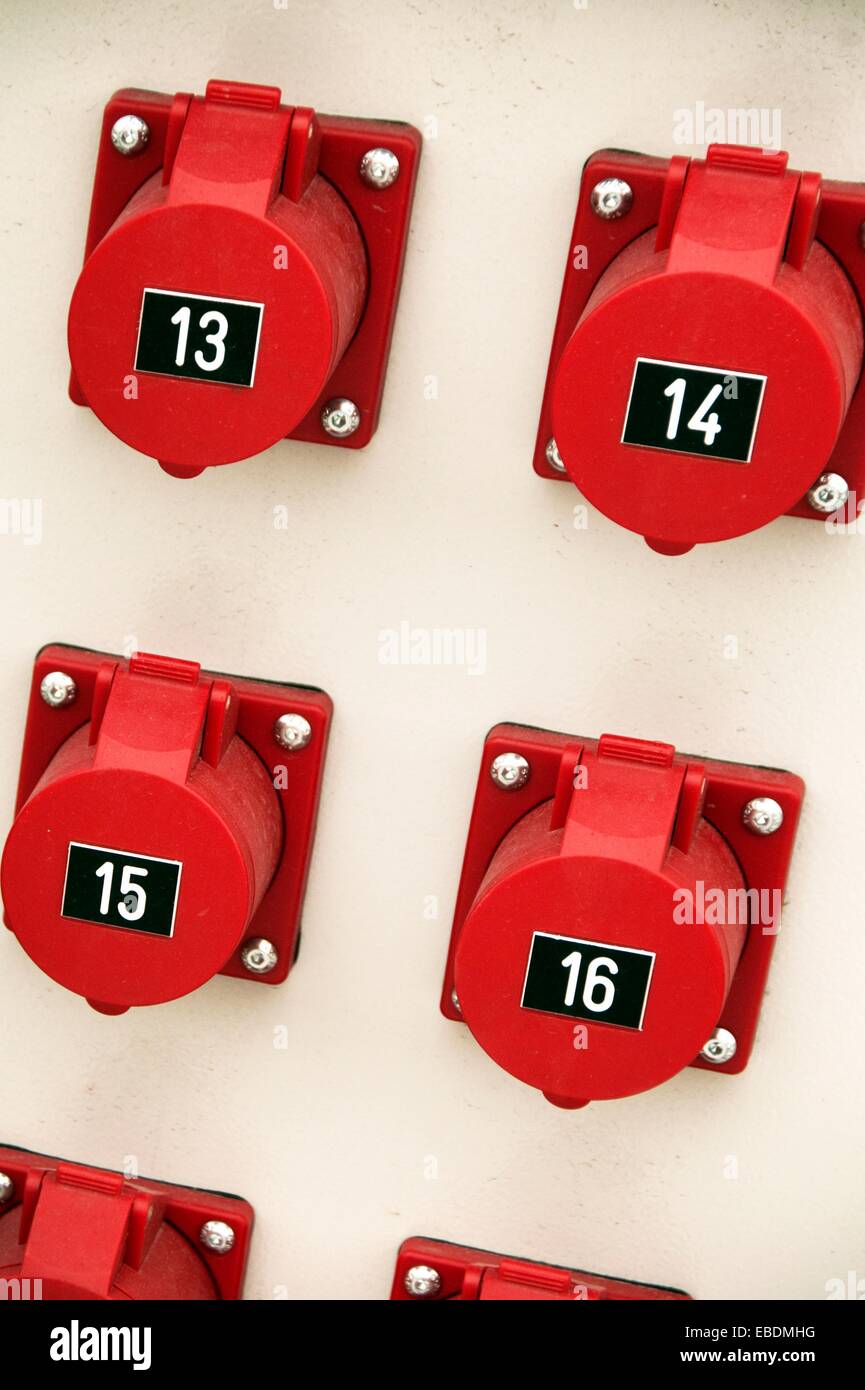 outdoor power connections, red numbered electrical outlets, power ...