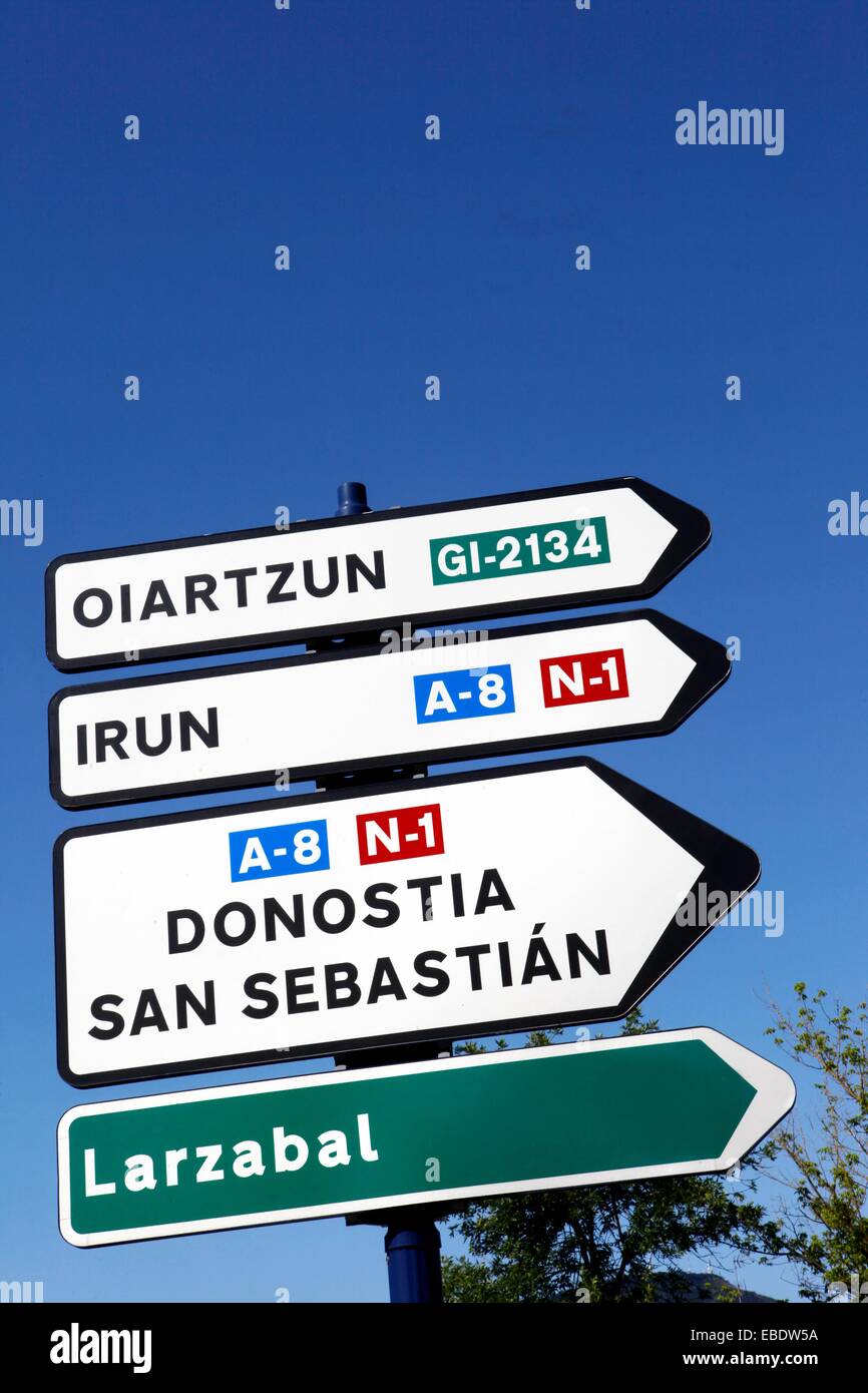 Road signs, Basque Country, Spain Stock Photo - Alamy