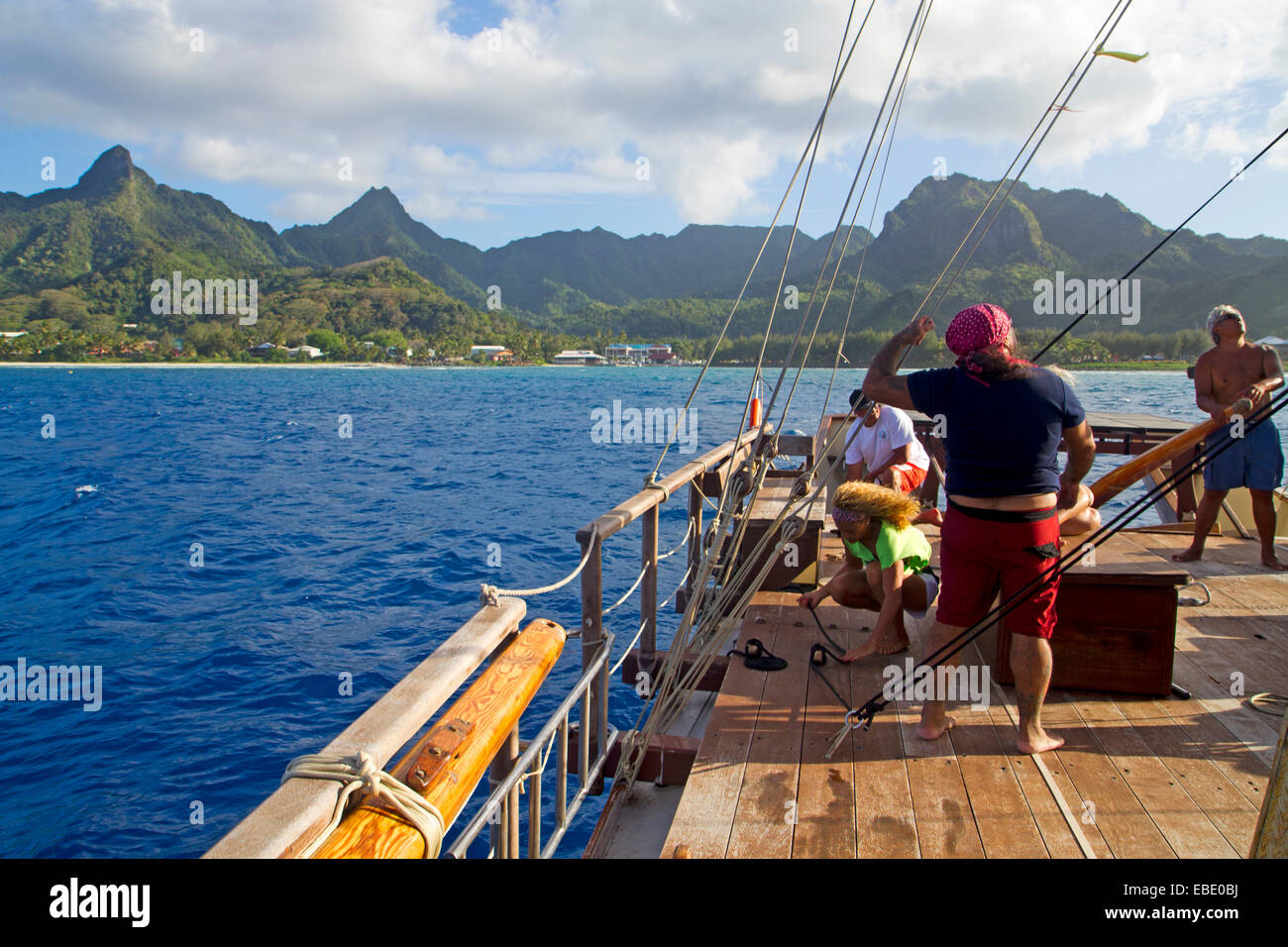 The Marumaru Atua, a traditional Cook Islands vaka (canoe), sails out ...