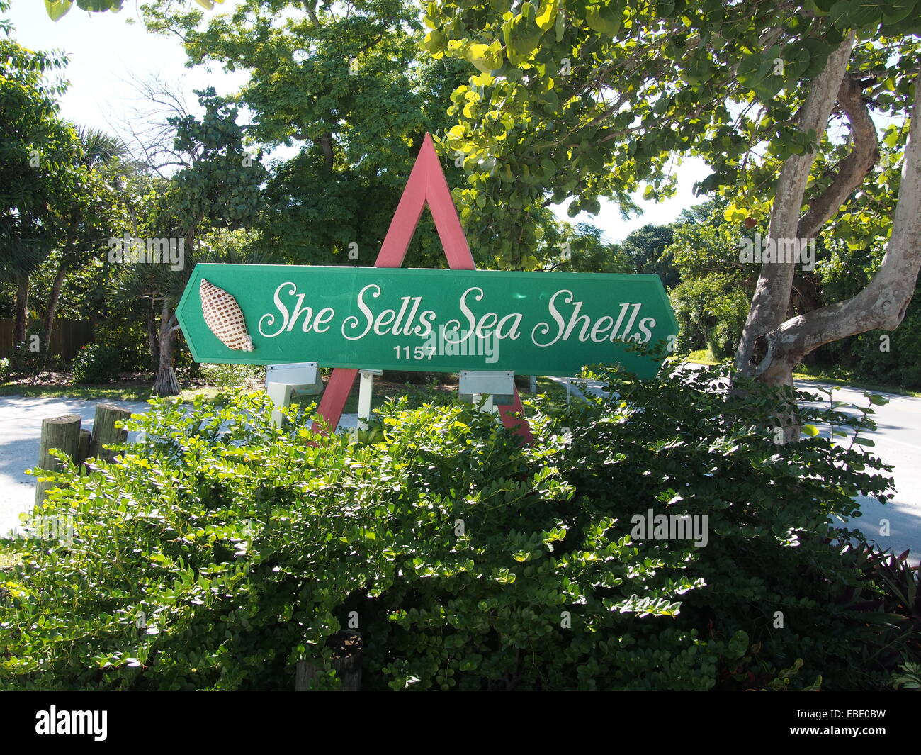 She Sells Sea Shells shop sign on Sanibel Island, Florida, USA, October ...