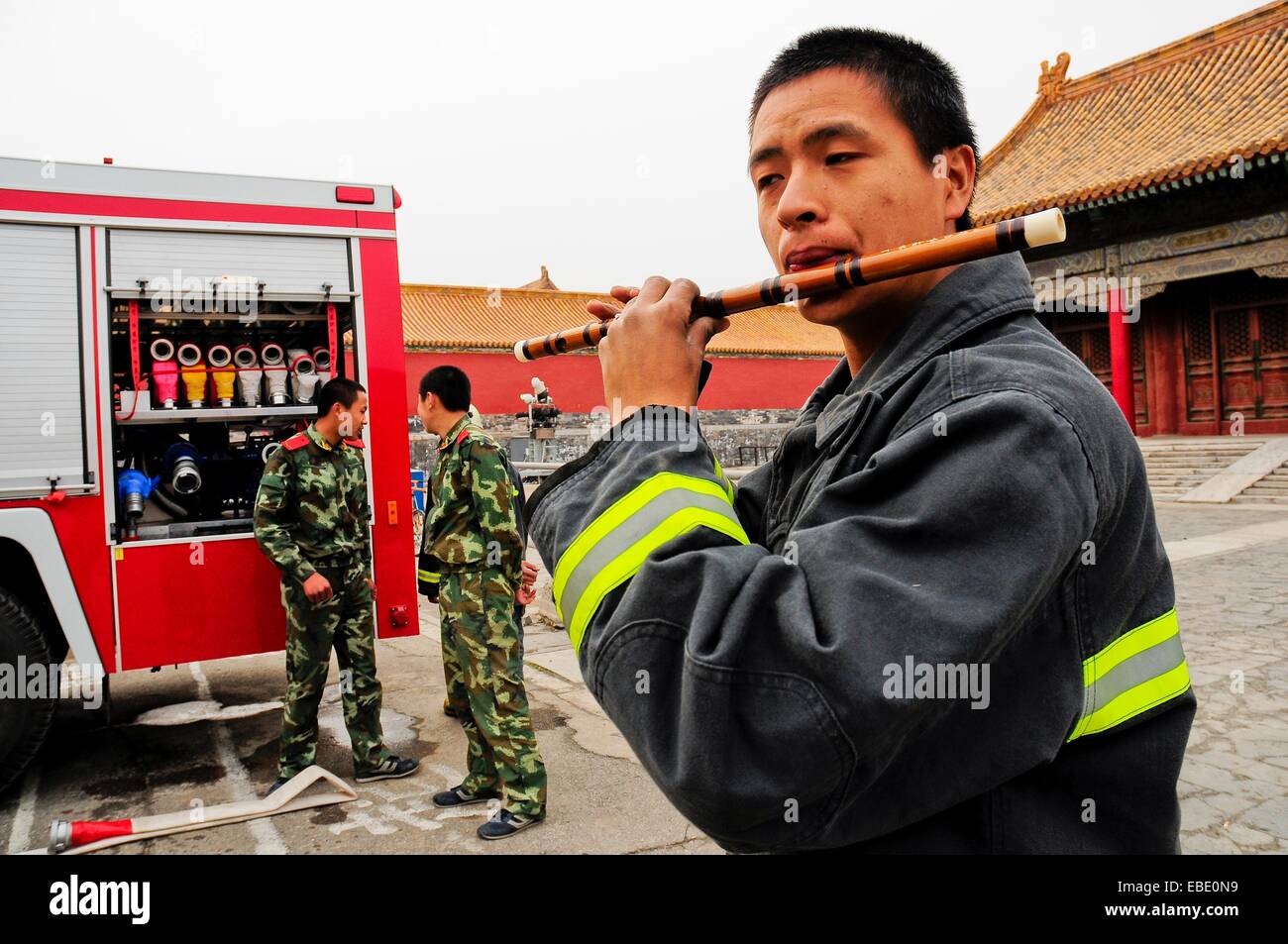 Firefighters inside the Forbidden City Beijing China Asia Stock Photo ...
