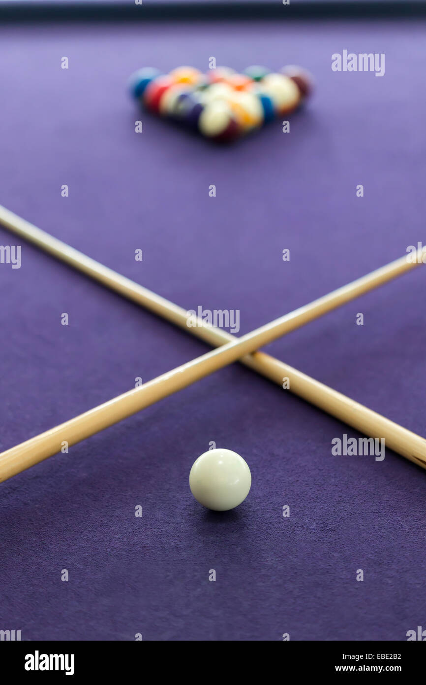 Billiard table with balls arranged in a triangle Stock Photo - Alamy