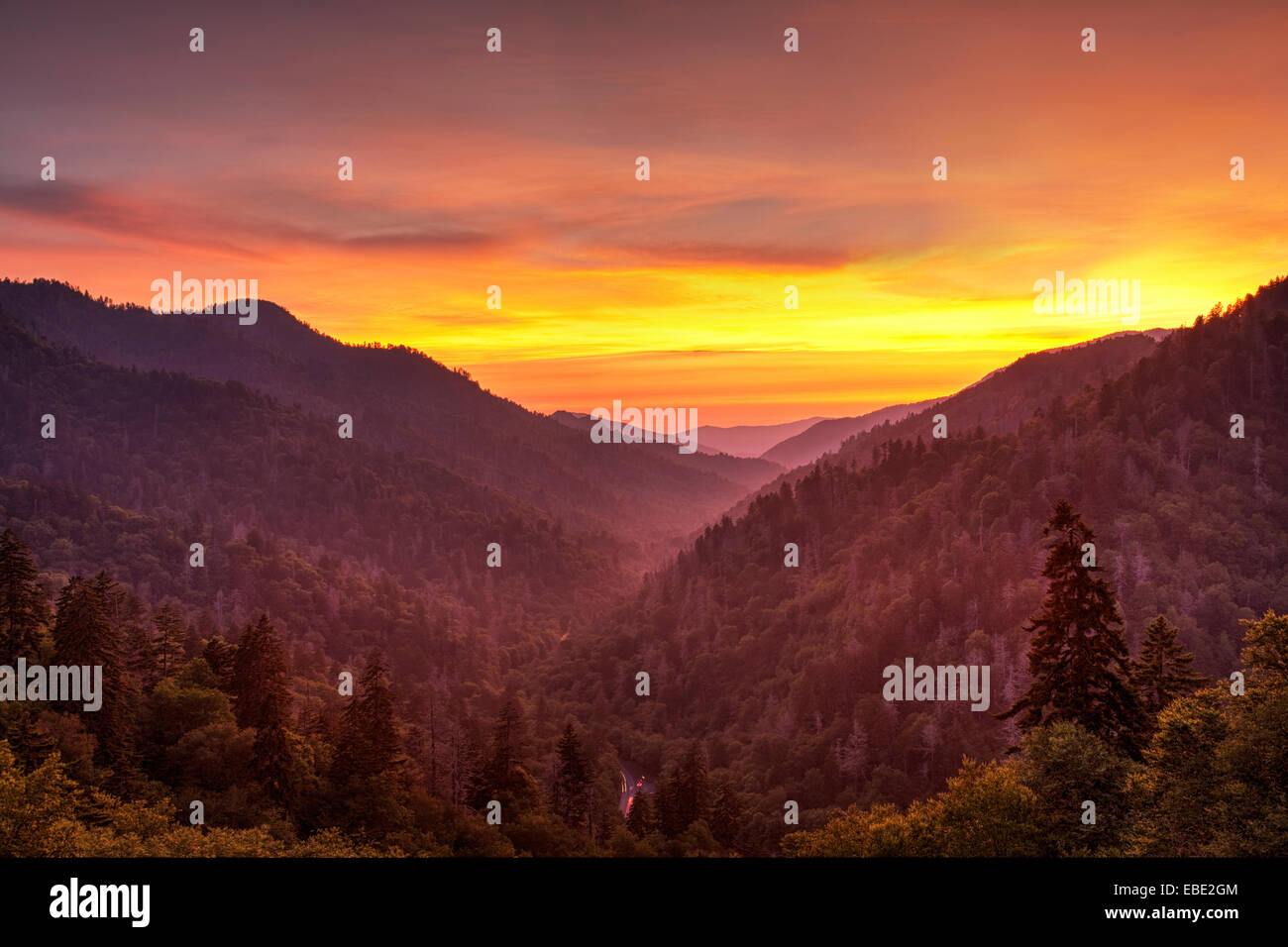 A classic Smoky Mountain sunset seen from the Morton Overlook Stock ...