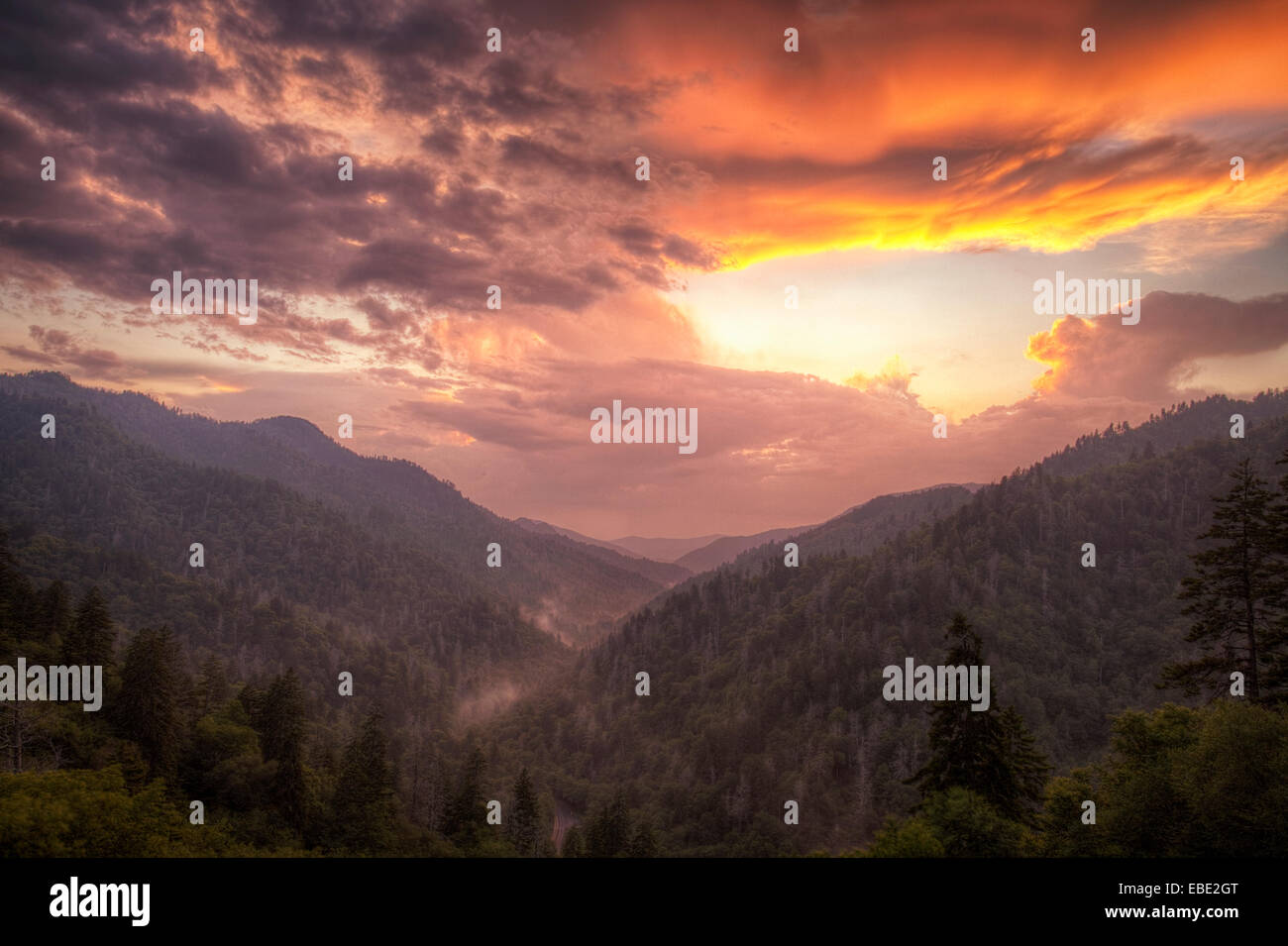 Storm clouds start to break at sunset at the Morton Overlook in the ...