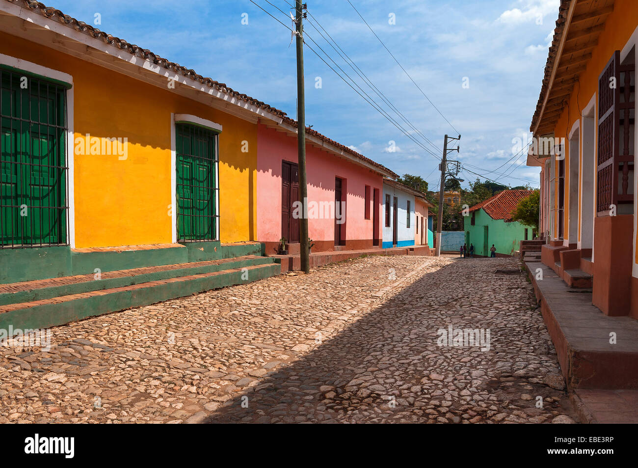Colorful buildings, street scene, Trinidad, Cuba, West Indies ...