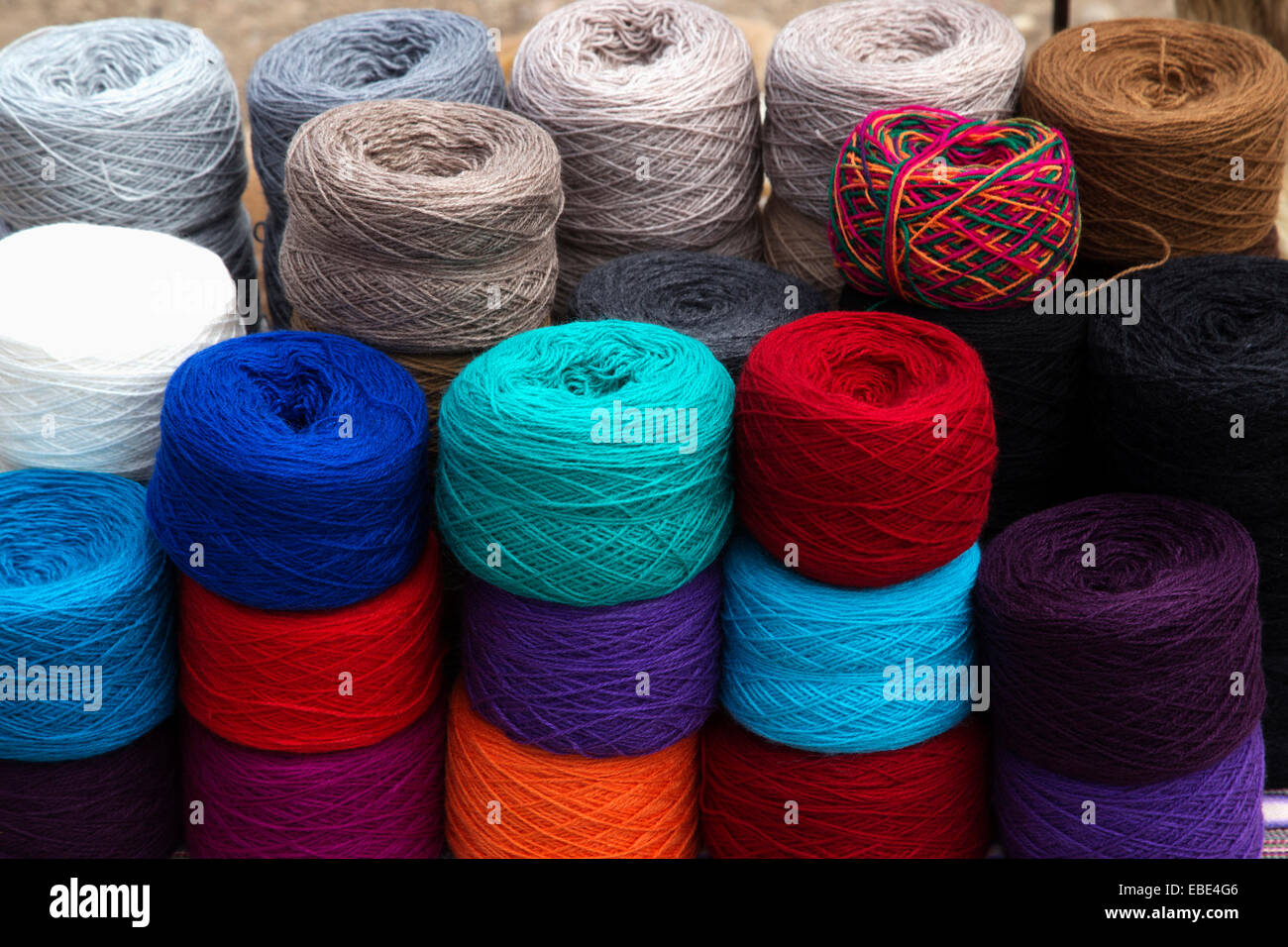 Yarns at Roadside Weaving Vendor, Altiplano Region, Peru Stock Photo ...