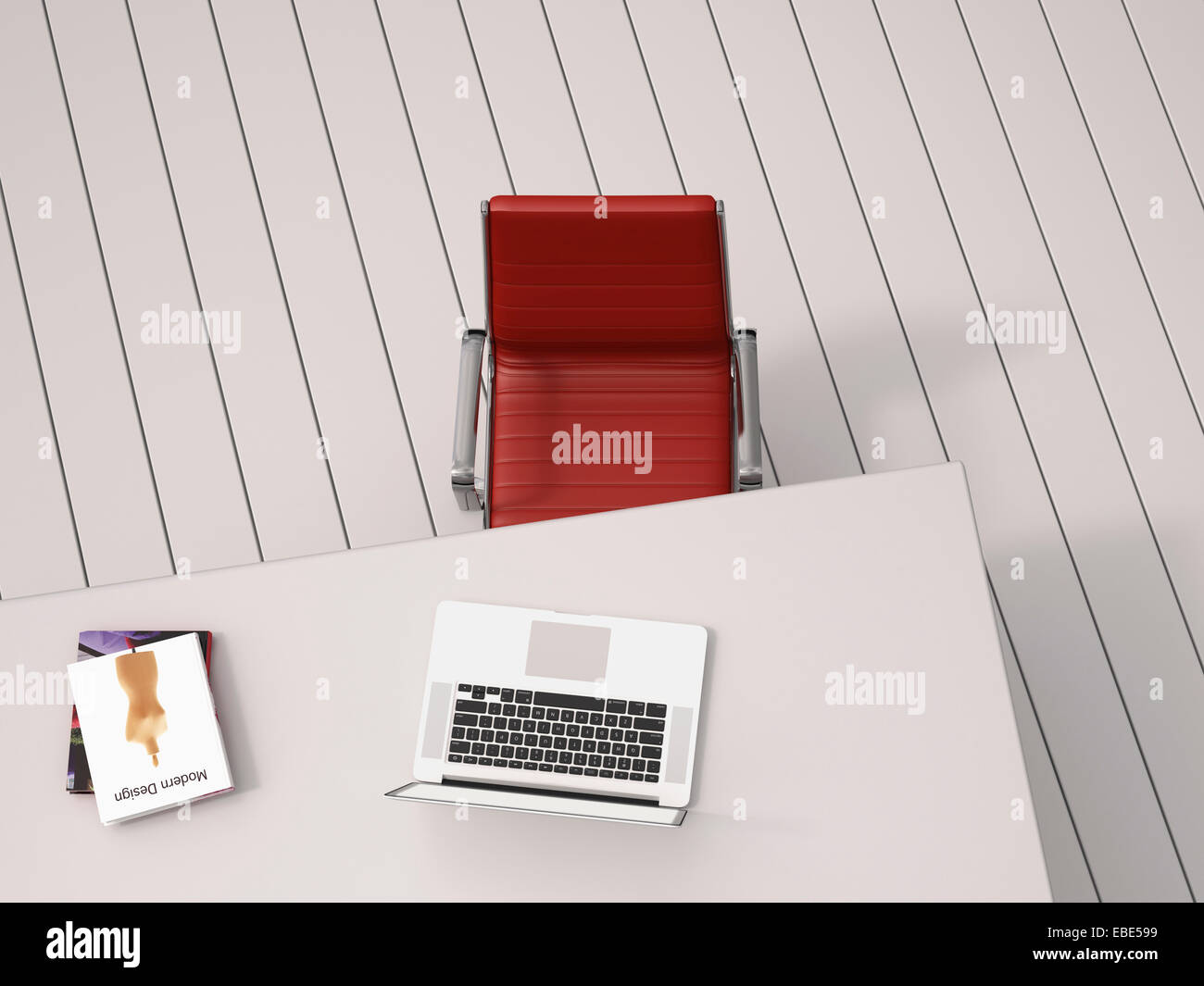 Digital Illustration of Overhead View of Desk with Red Chair, Laptop ...