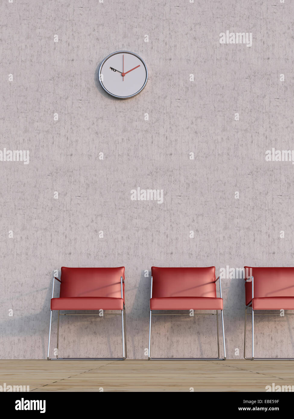 Digital Illustration of Three Red Chairs in a Row in front of Concrete ...