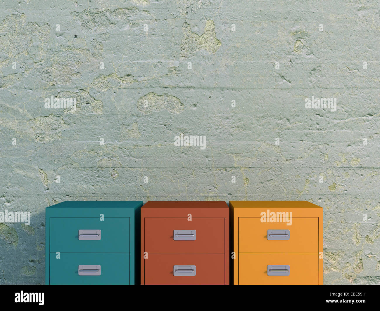 Digital Illustration of Three Filing Cabinets in a Row in front of ...