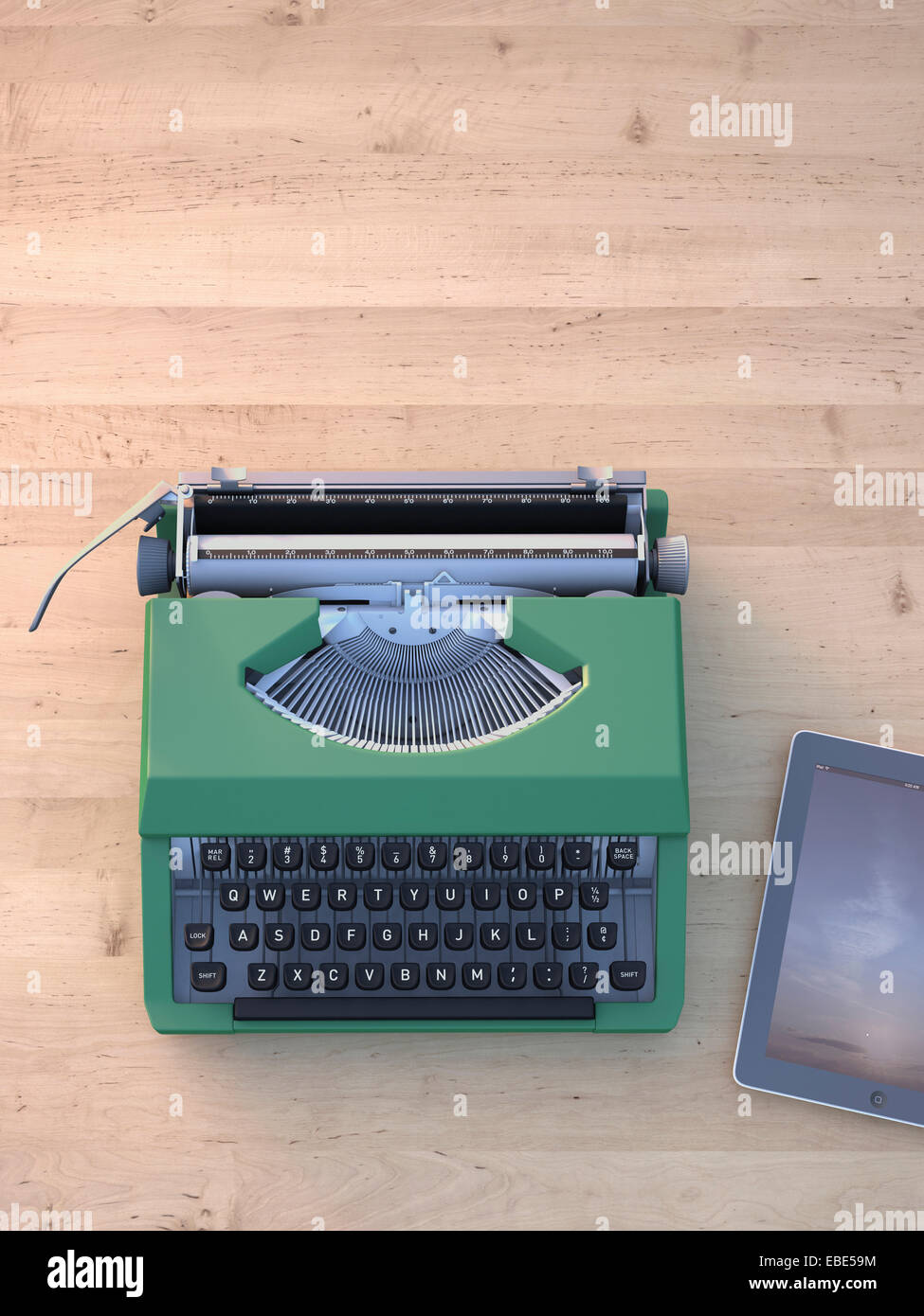 Digital Illustration of Old Typewriter and Modern Tablet Computer on ...