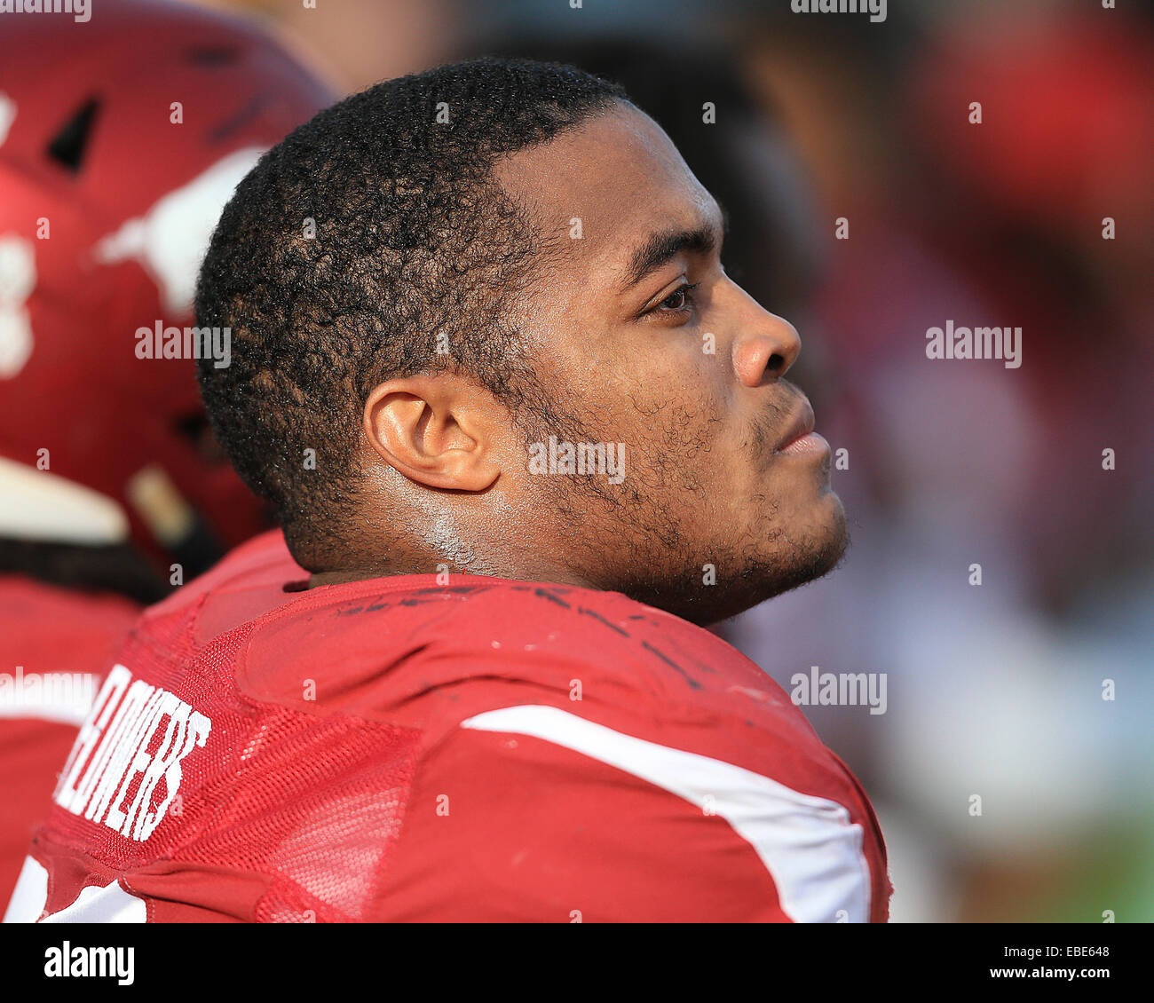 Columbia, MO, USA. 28th Nov, 2014. Arkansas Razorbacks defensive end ...