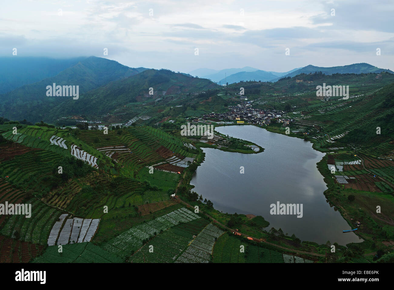 View from Gunung Sikunir of Dieng Plateau, Java, Indonesia Stock Photo ...