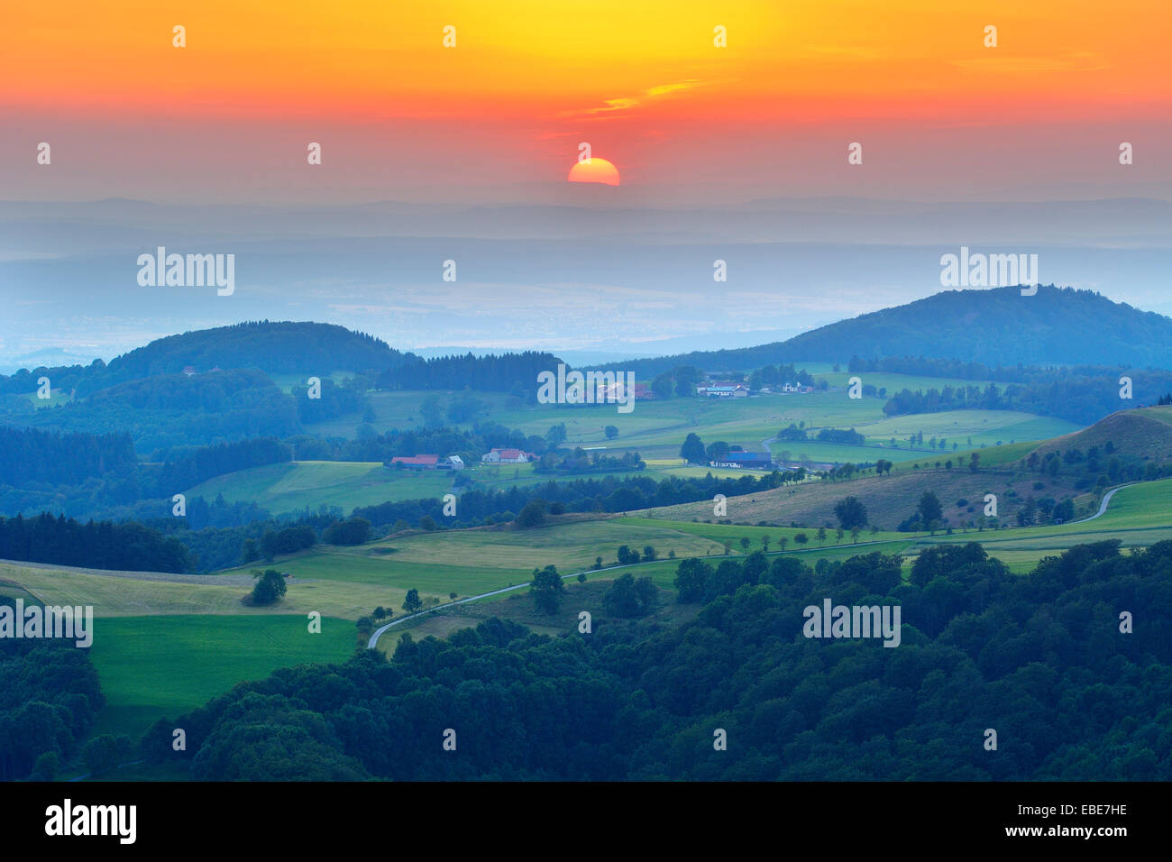 Low Mountain Landscape at Sunset with view from Abtsrodaer Kuppe ...