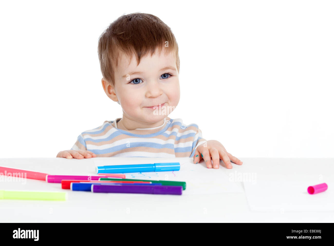 child drawing at table isolated Stock Photo - Alamy
