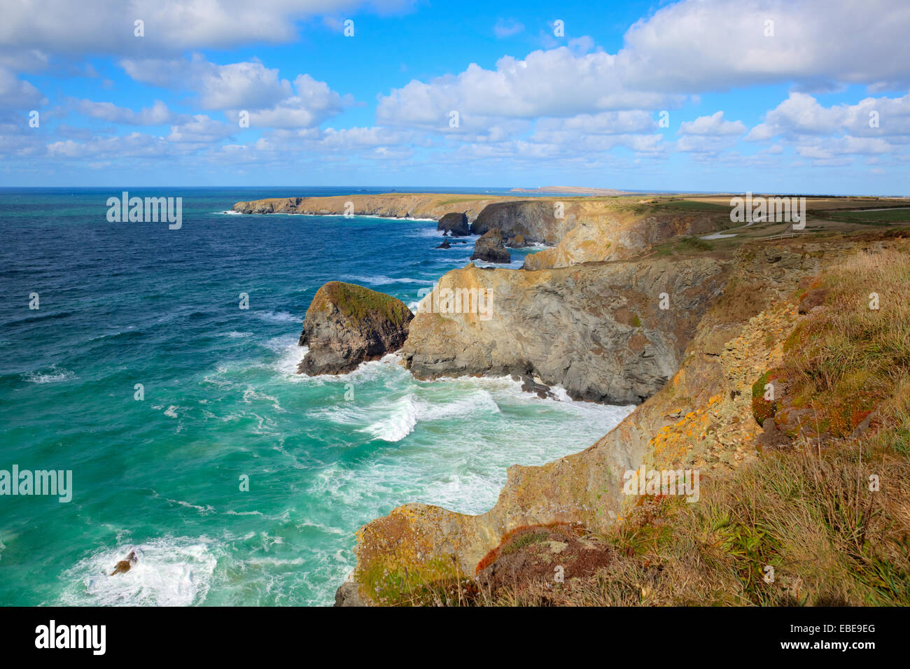 Turquoise sea Bedruthan Steps Cornwall England UK Cornish north coast ...