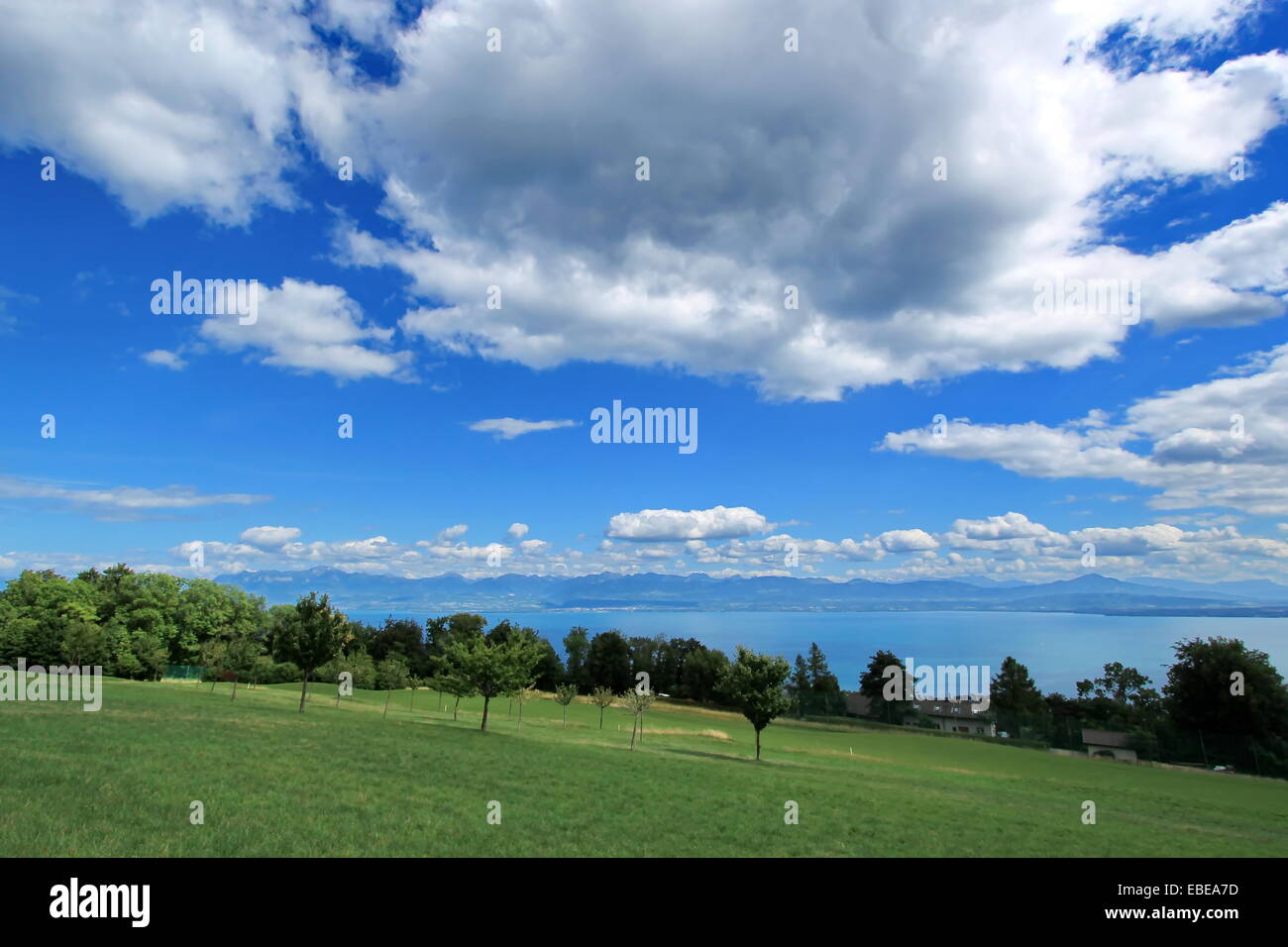 View of Alps mountain and Geneva lake from "La Côte" by beautiful ...