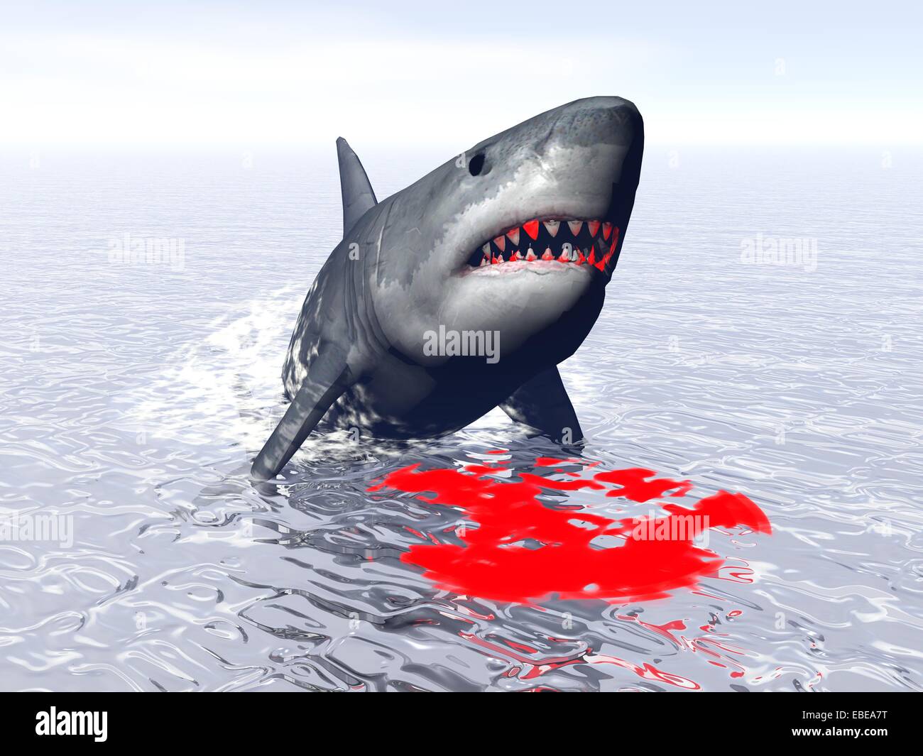 Shark going out of water and surrounded with red blood Stock Photo - Alamy