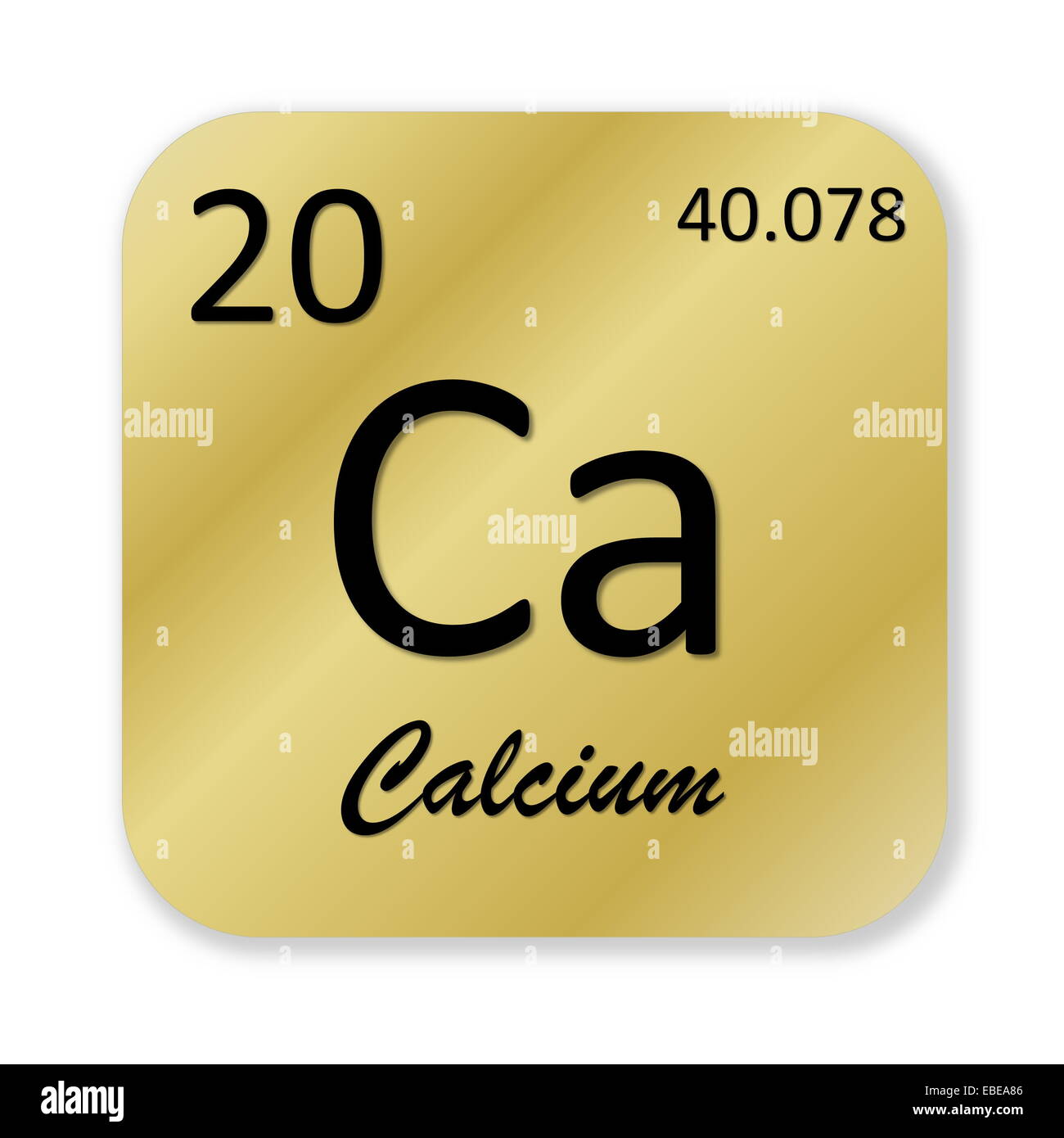 Black calcium element into golden square shape isolated in white ...