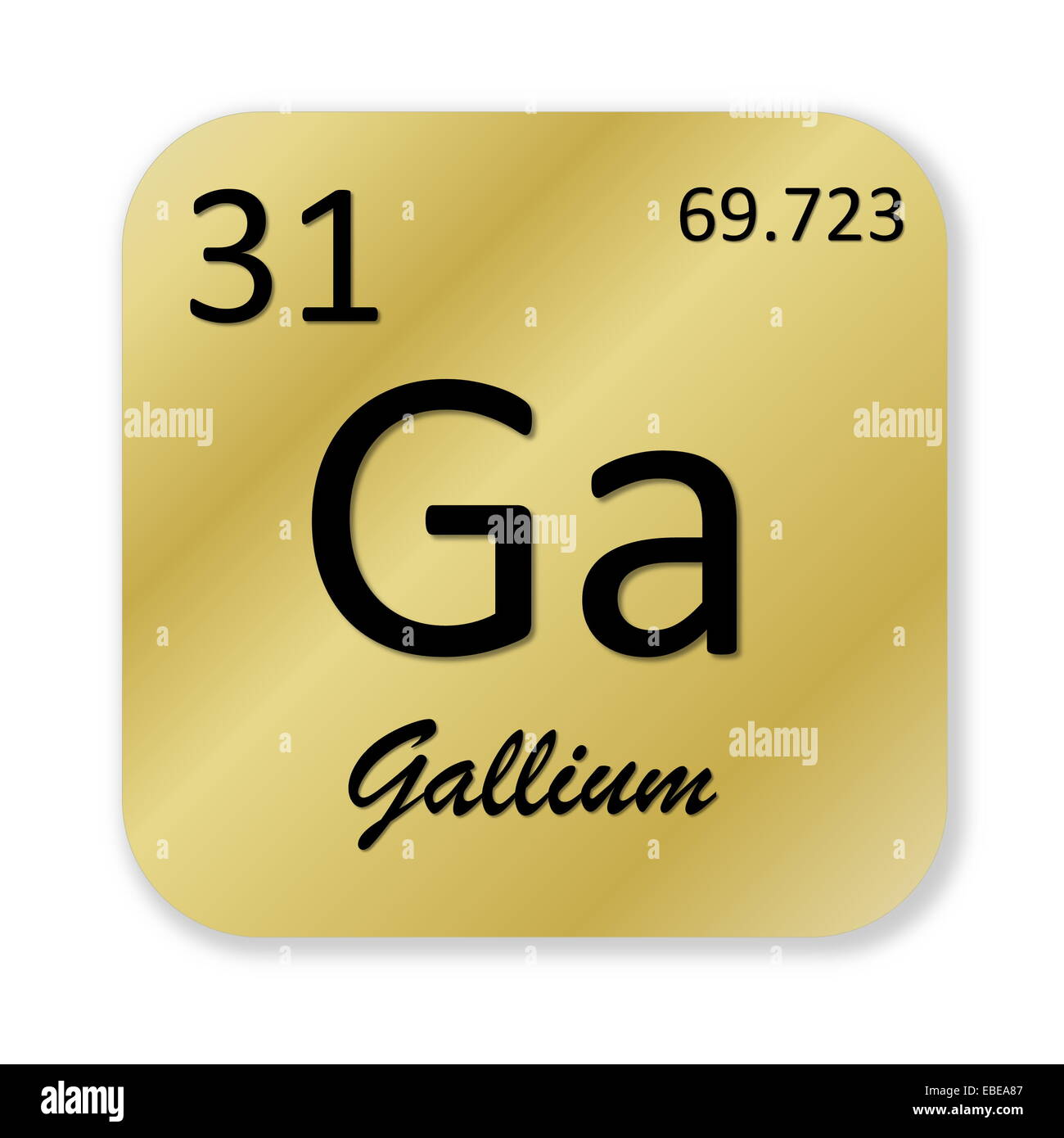 Black gallium element into golden square shape isolated in white ...