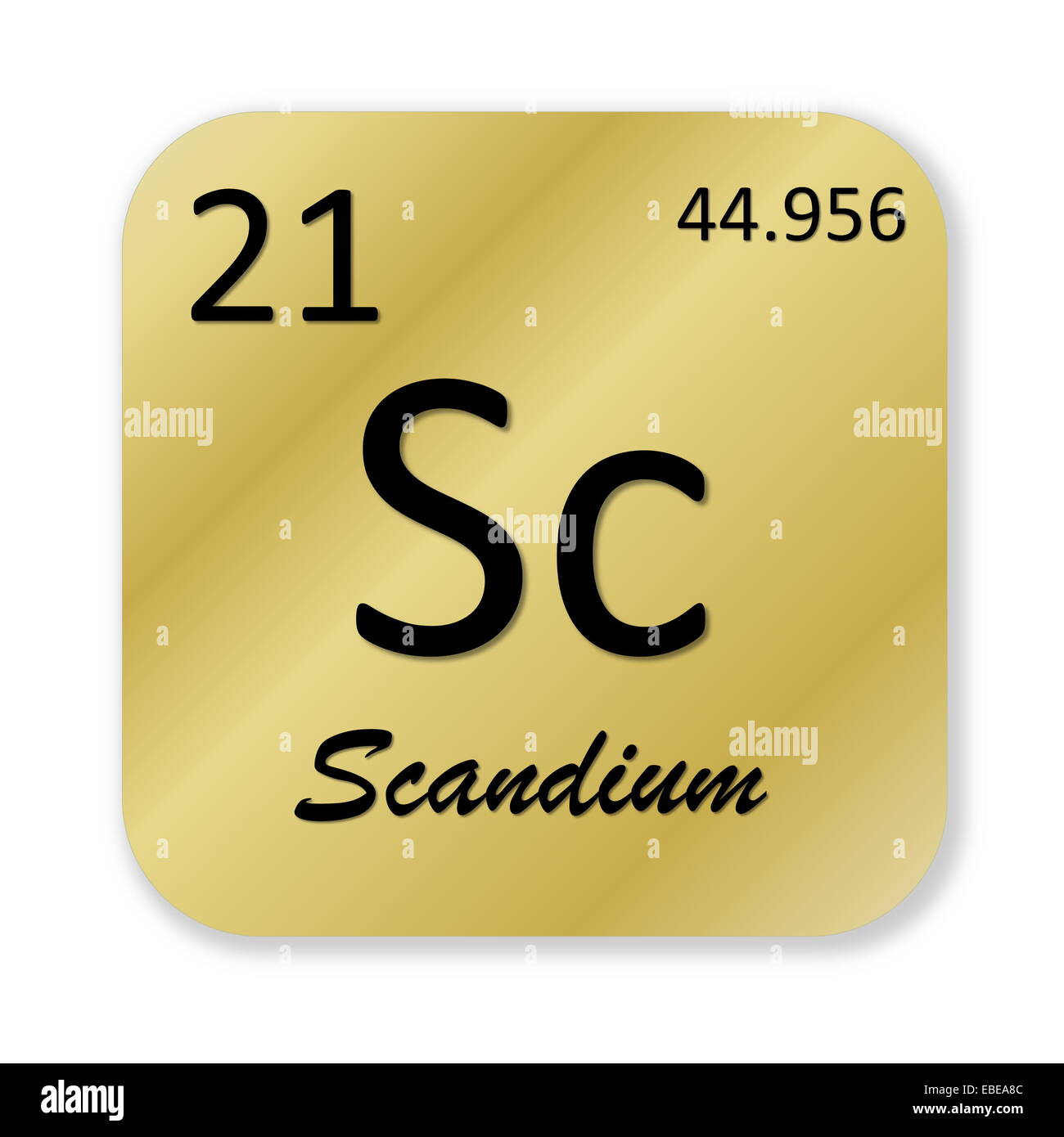 Black scandium element into golden square shape isolated in white ...
