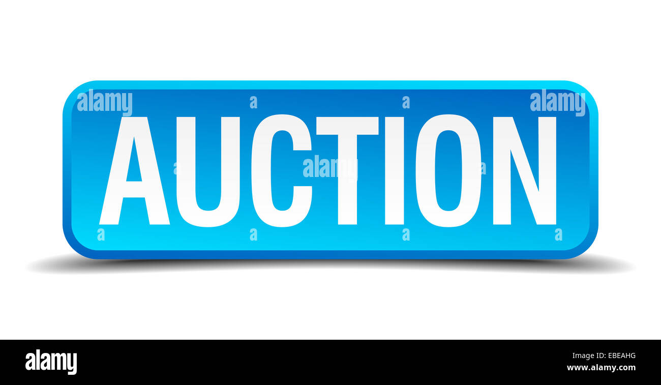 Auction blue 3d realistic square isolated button Stock Photo - Alamy