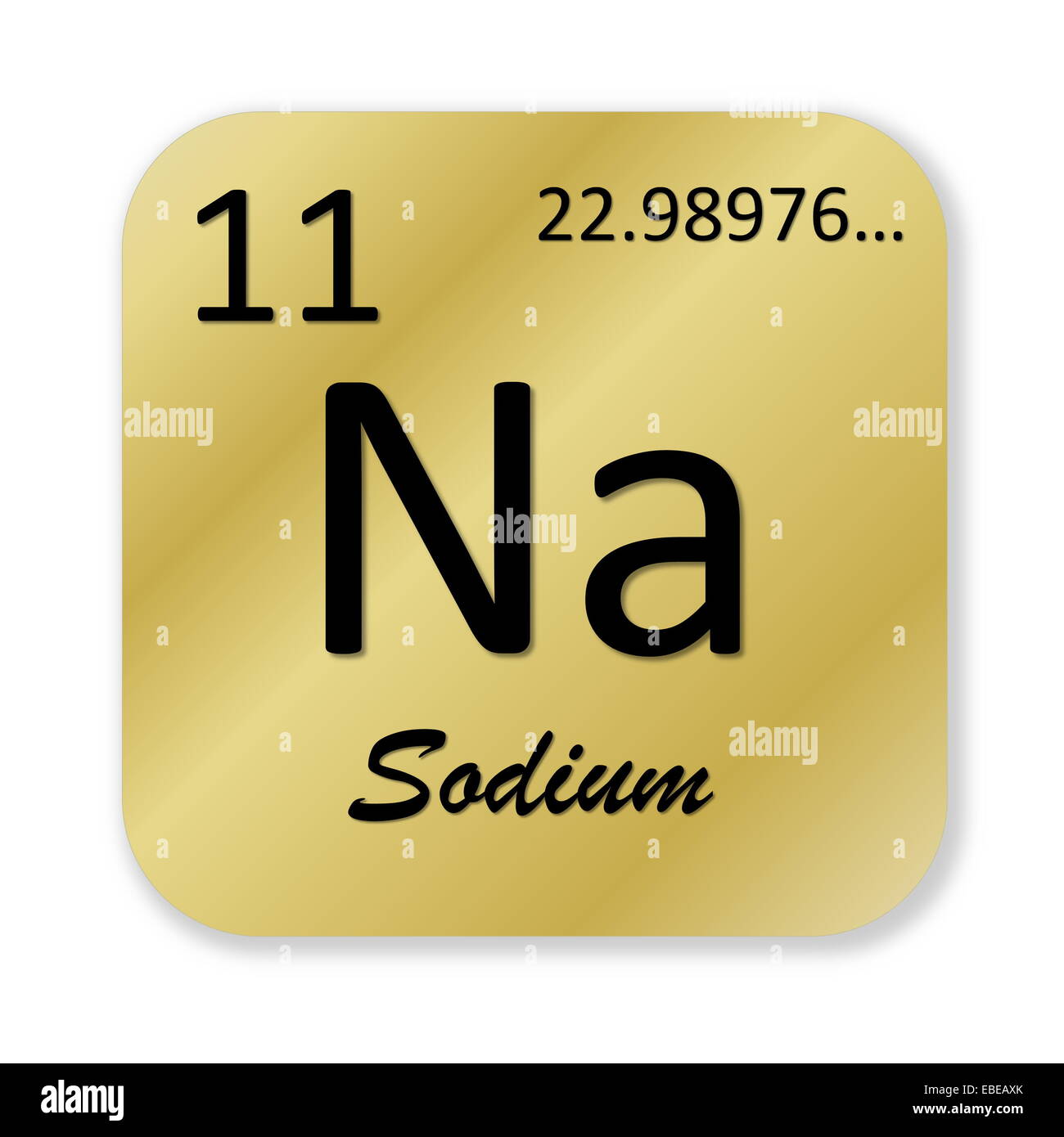 Black sodium element into golden square shape isolated in white ...