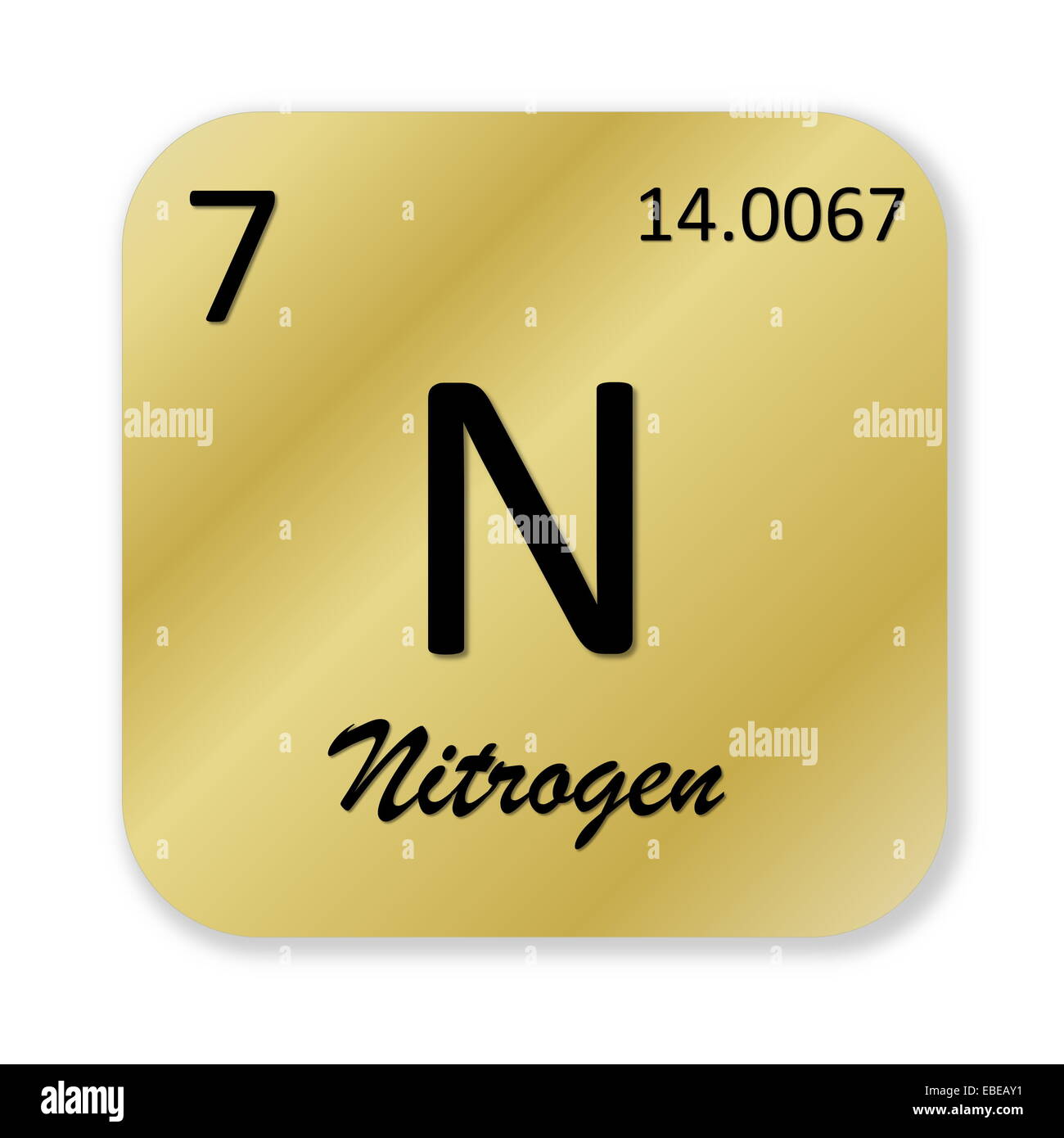 Black nitrogen element into golden square shape isolated in white ...