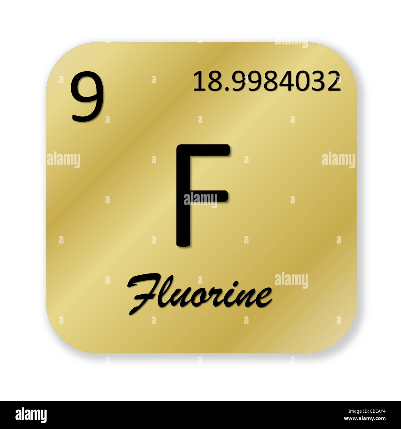 Black fluorine element into golden square shape isolated in white ...