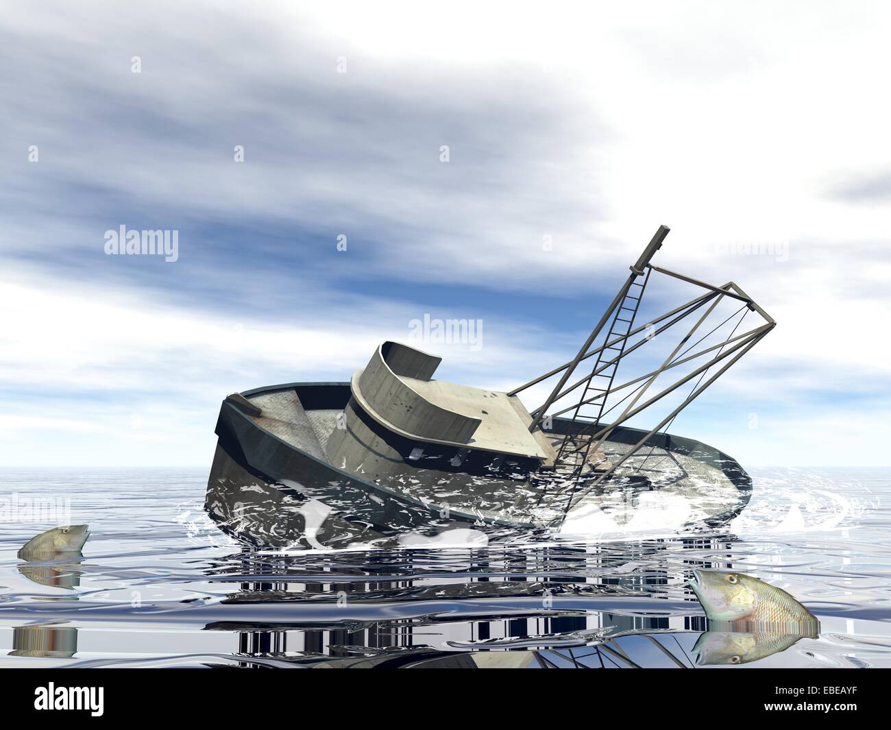 Old fishing boat sinking in the ocean Stock Photo - Alamy