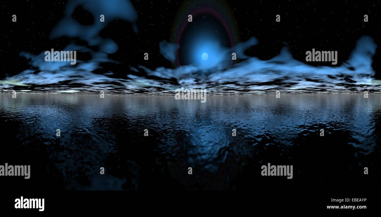 Full moon night over ocean, 360 degrees effect Stock Photo - Alamy