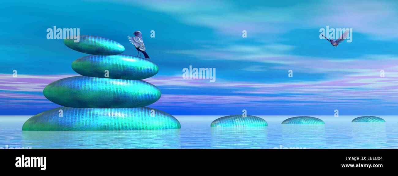 Beautiful blue birds and stones in water by colorful day Stock Photo ...