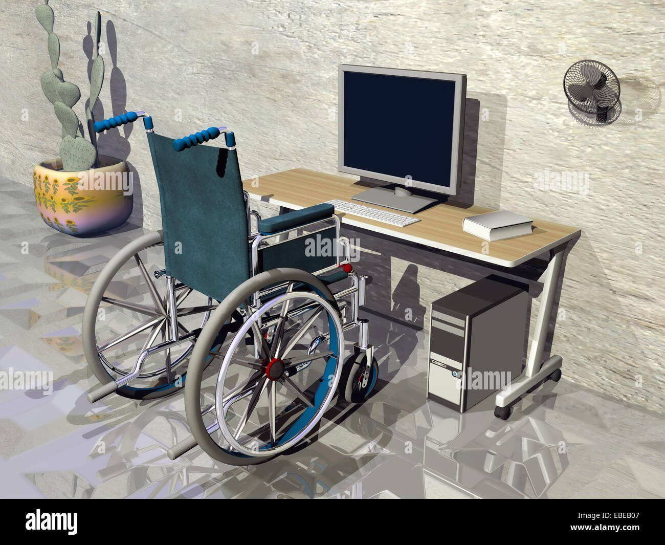 One wheelchair in front of office desk with computer Stock Photo - Alamy