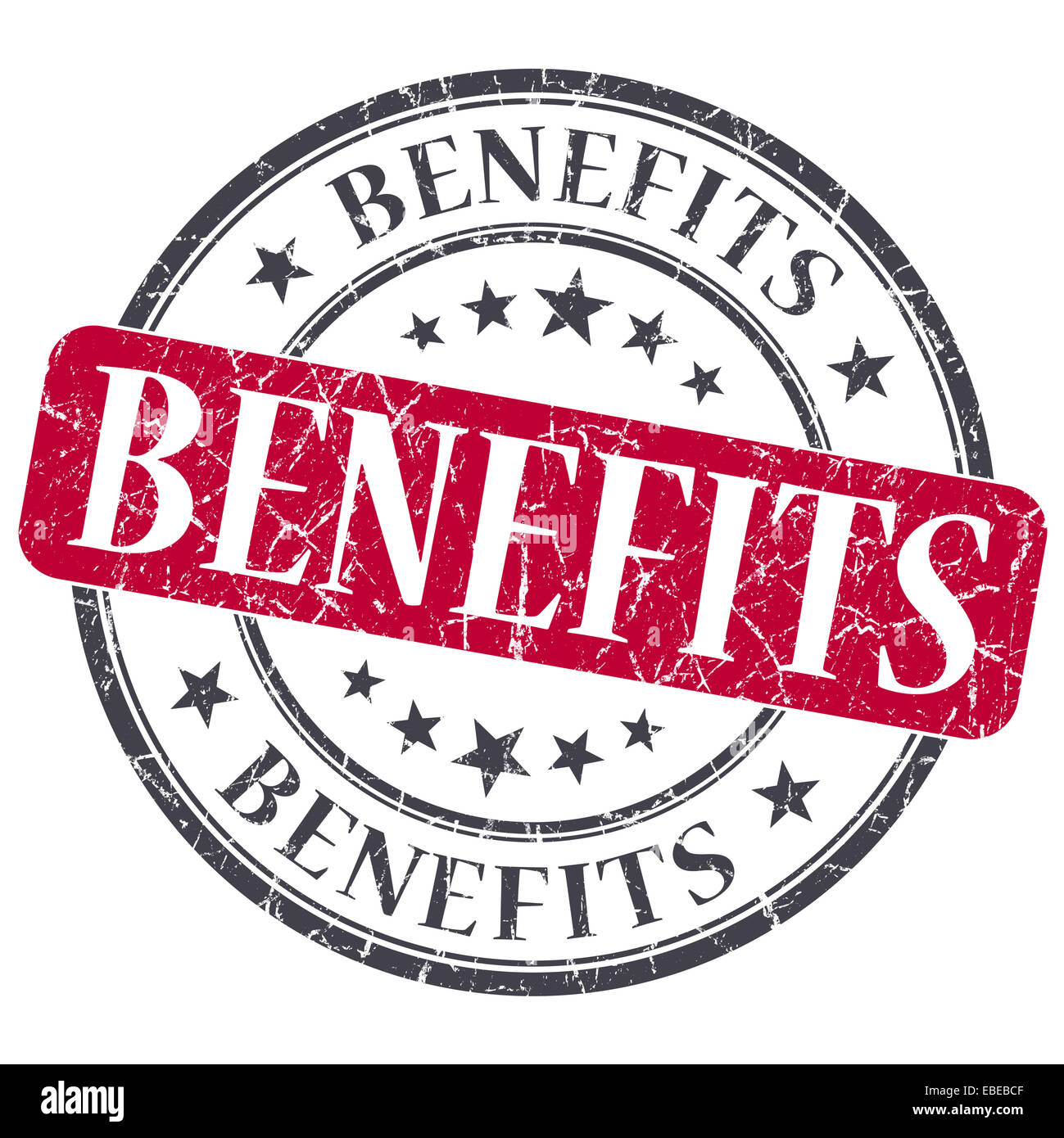 Benefits red grunge textured vintage isolated stamp Stock Photo - Alamy