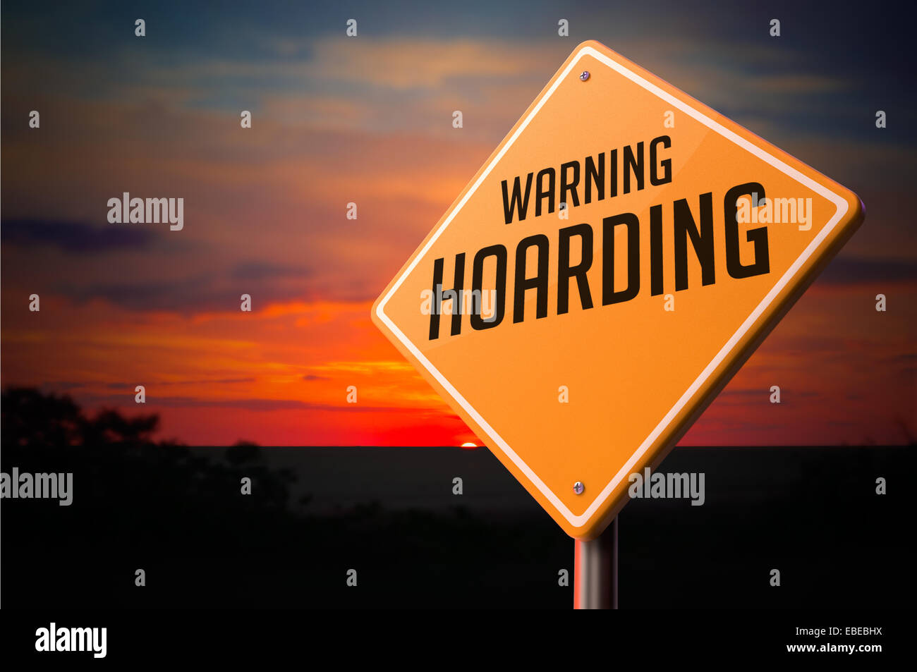 Hoarding on Warning Road Sign on Sunset Sky Background Stock Photo - Alamy