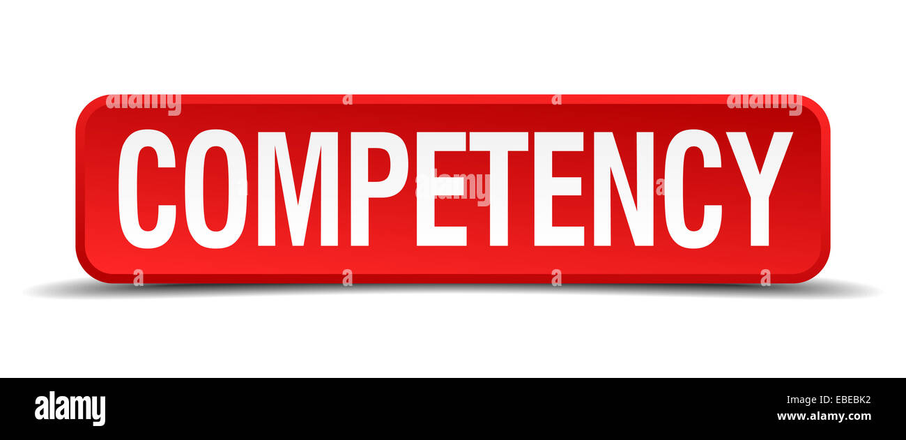 competency red three-dimensional square button isolated on white ...