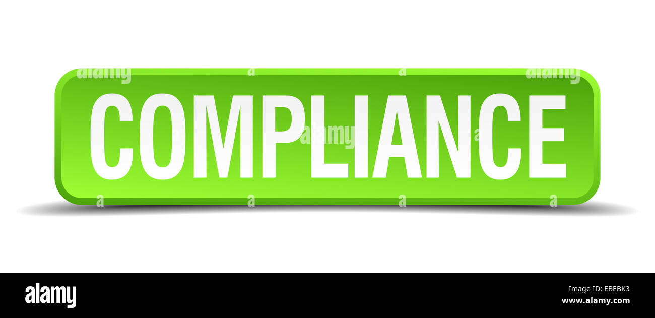compliance green 3d realistic square isolated button Stock Photo - Alamy