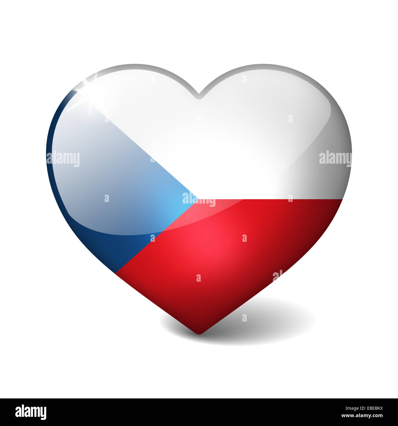 Czech republic 3d glass heart with realistic shadow isolated on white ...