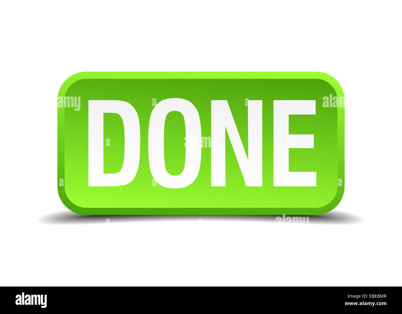 Done green 3d realistic square isolated button Stock Photo - Alamy