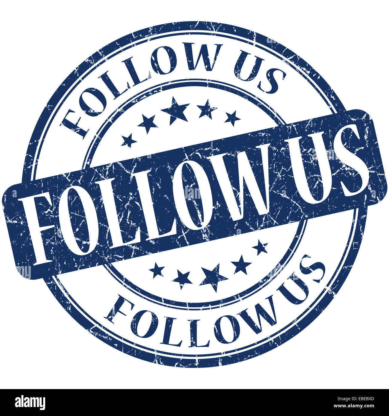 Follow us blue round grungy vintage rubber stamp Stock Photo - Alamy