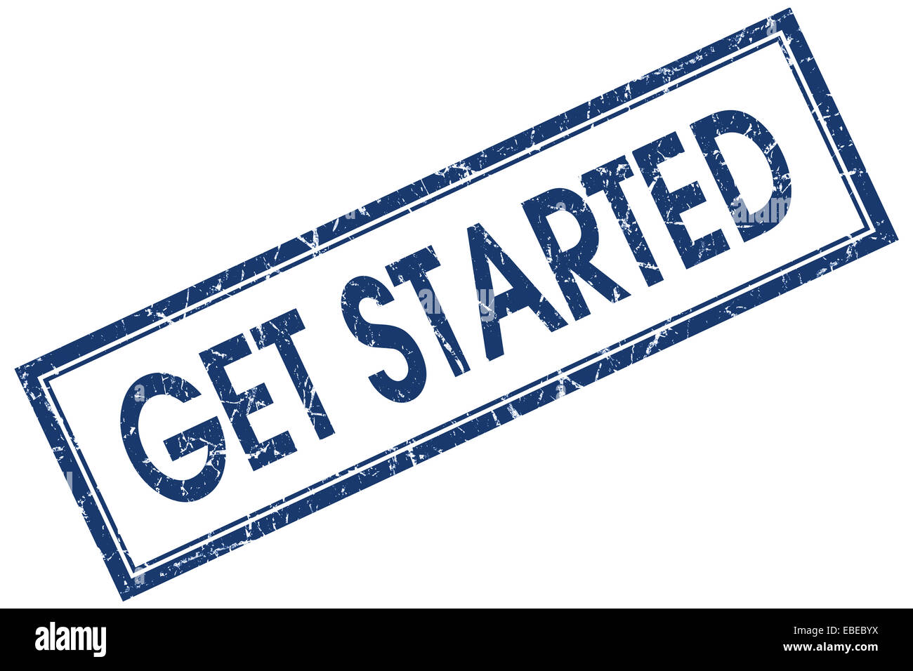 get started blue square stamp isolated on white background Stock Photo ...