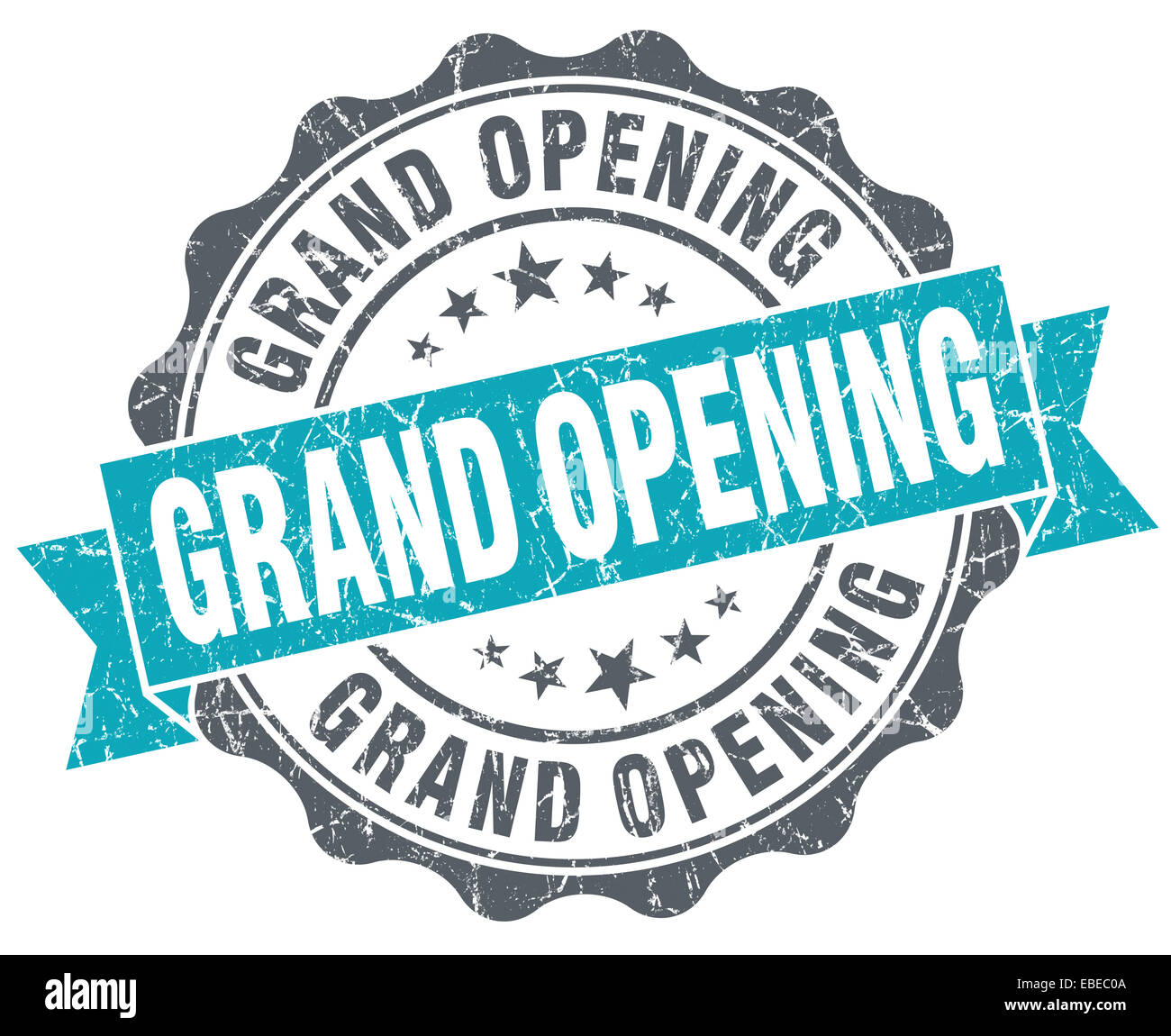 Grand opening turquoise grunge retro vintage isolated seal Stock Photo ...