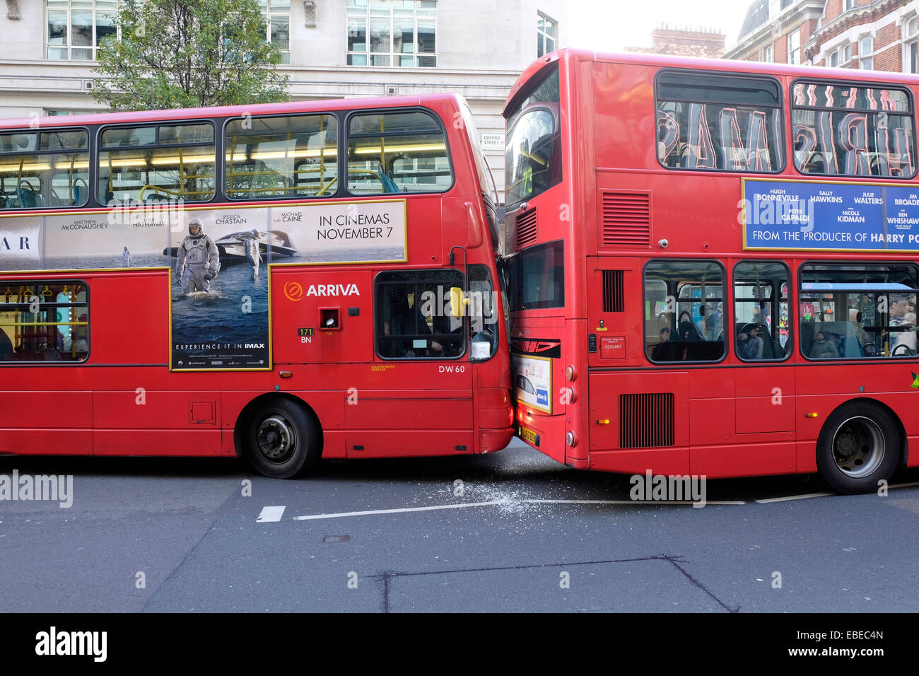 Two double decker buses collide, Oxford Street, London Stock Photo - Alamy