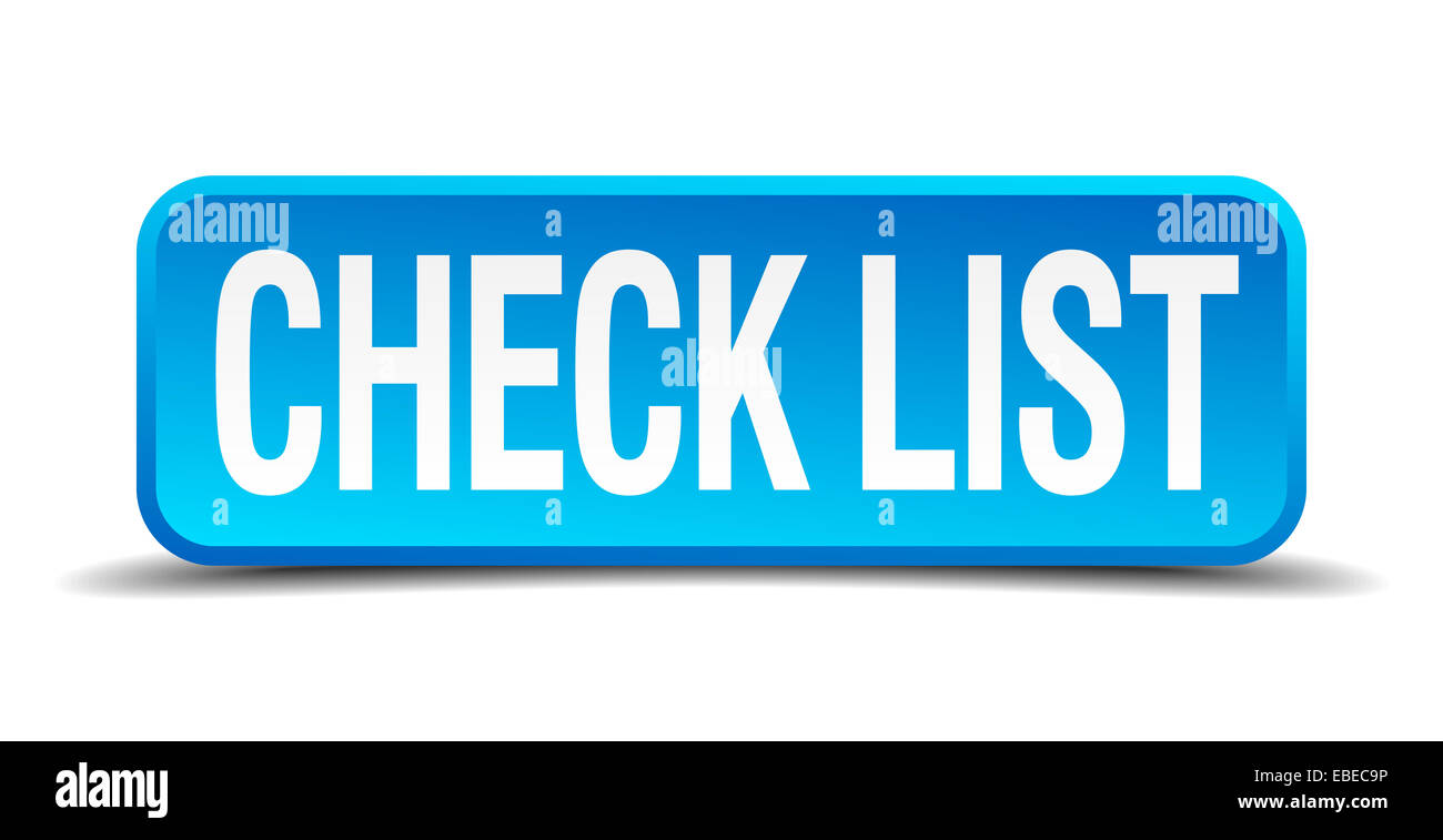 check list blue 3d realistic square isolated button Stock Photo - Alamy