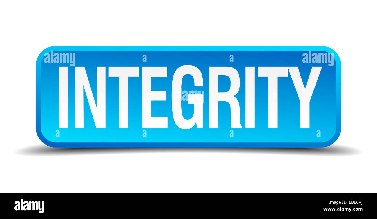 Integrity blue 3d realistic square isolated button Stock Photo - Alamy