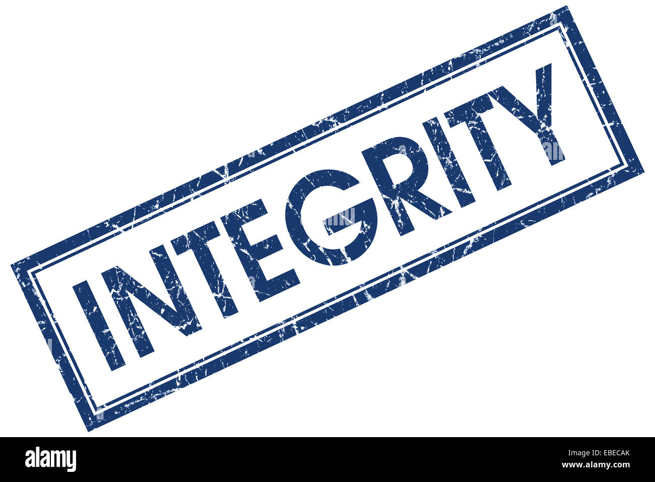 Integrity blue square grungy stamp isolated on white background Stock ...