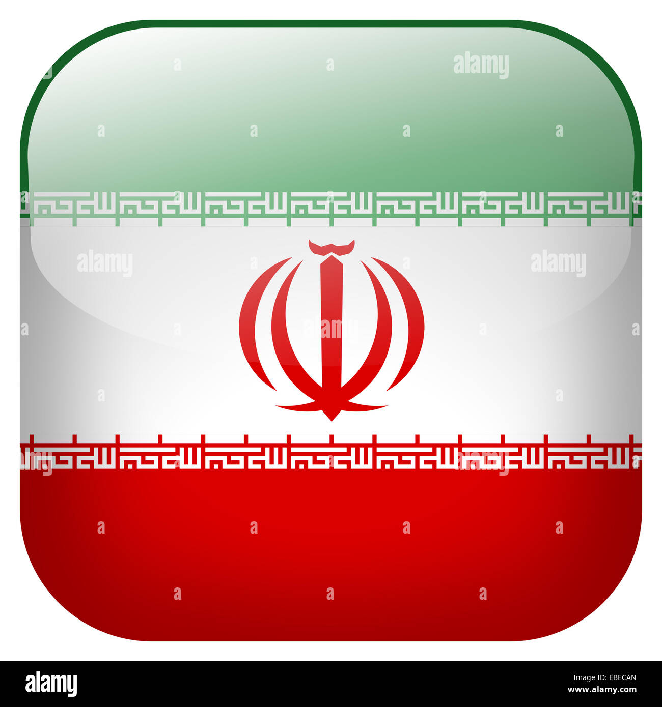 Iran national flag square button isolated on white background Stock ...