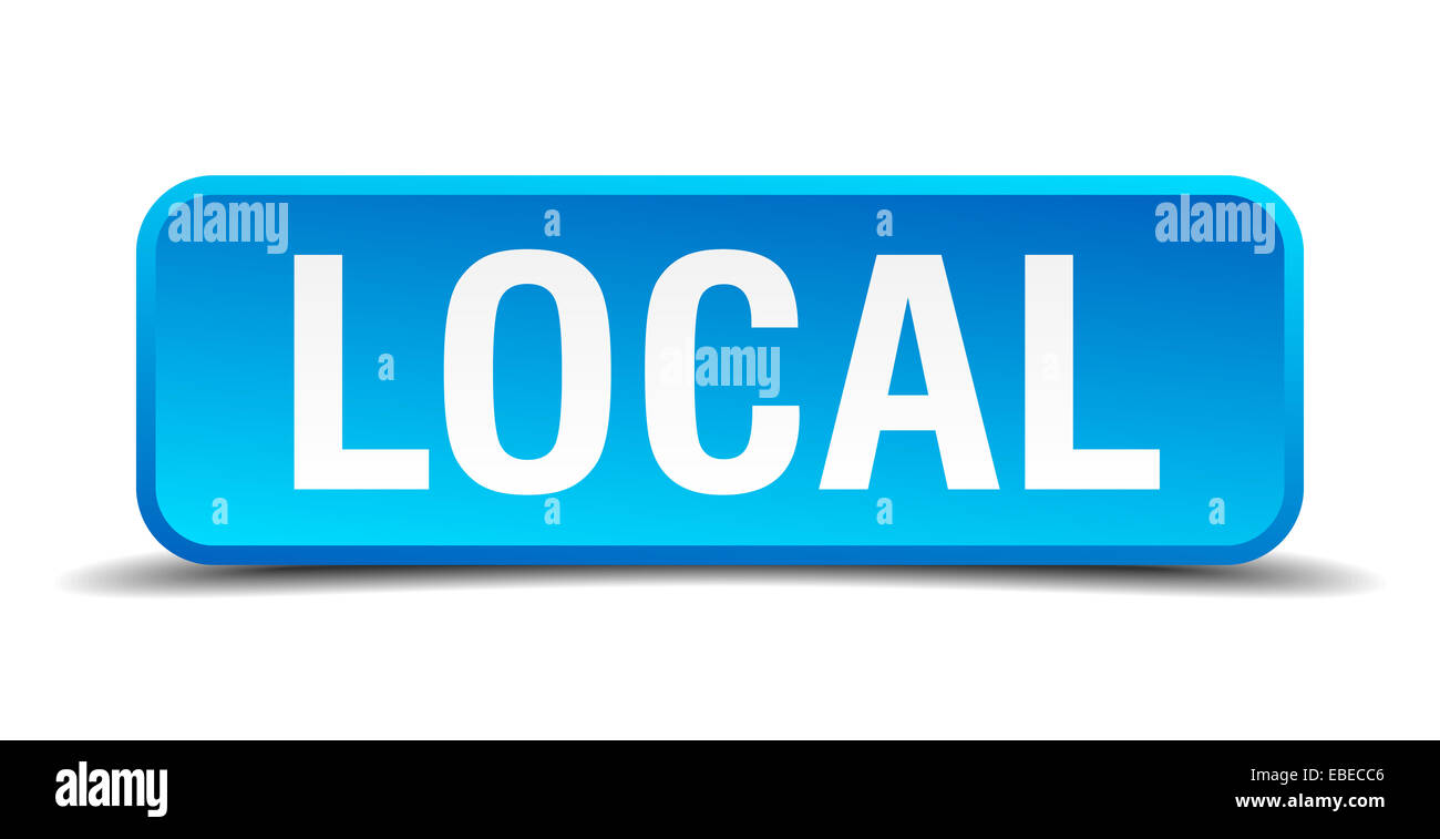 Local blue 3d realistic square isolated button Stock Photo - Alamy