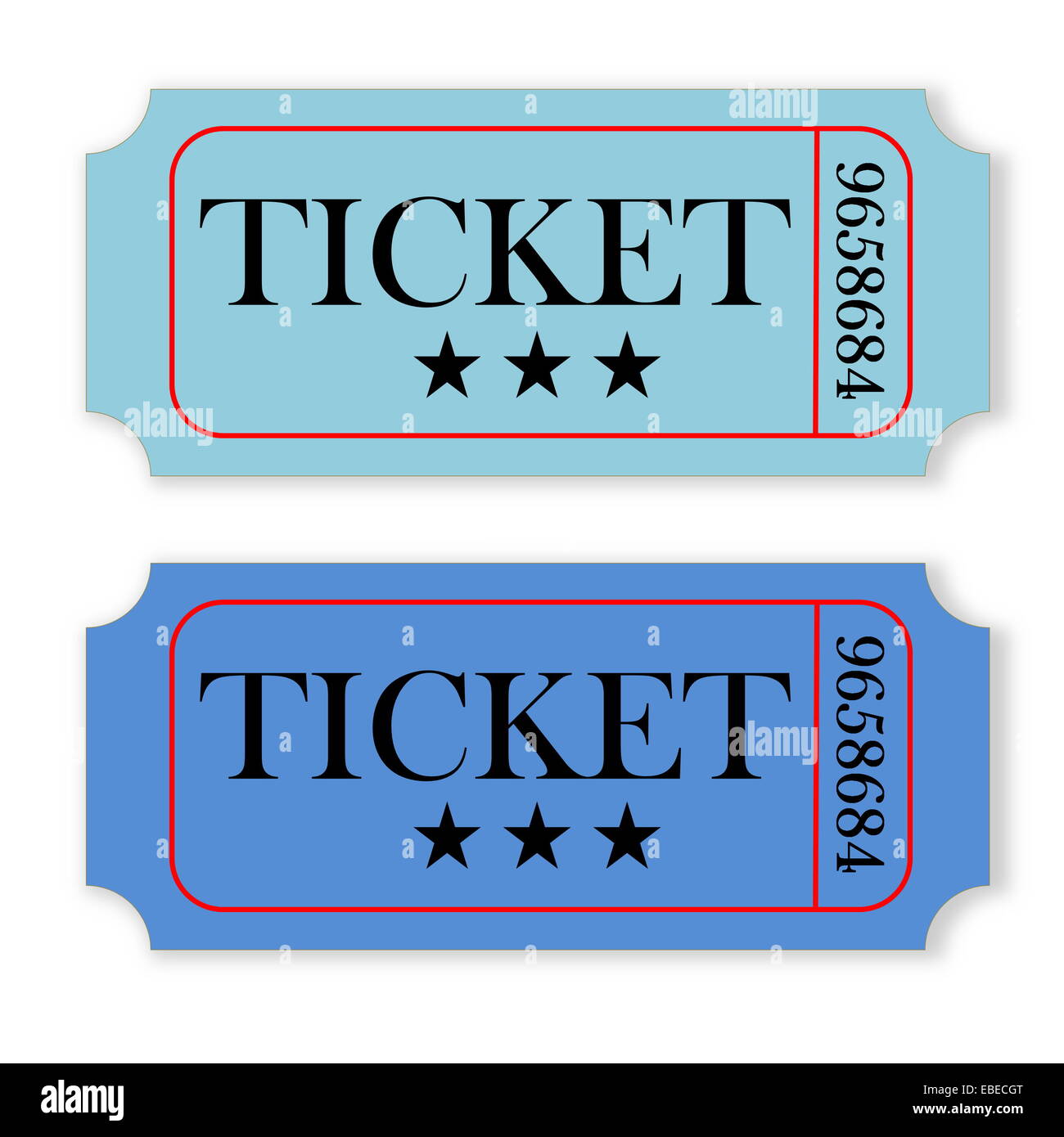 Two blue vintage tickets isolated in white background Stock Photo - Alamy