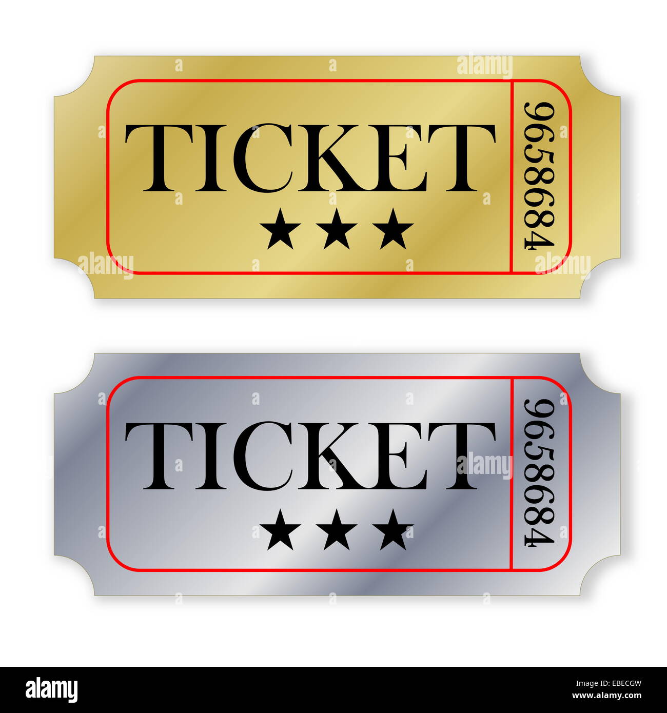 Two golden and silver tickets isolated in white background Stock Photo ...