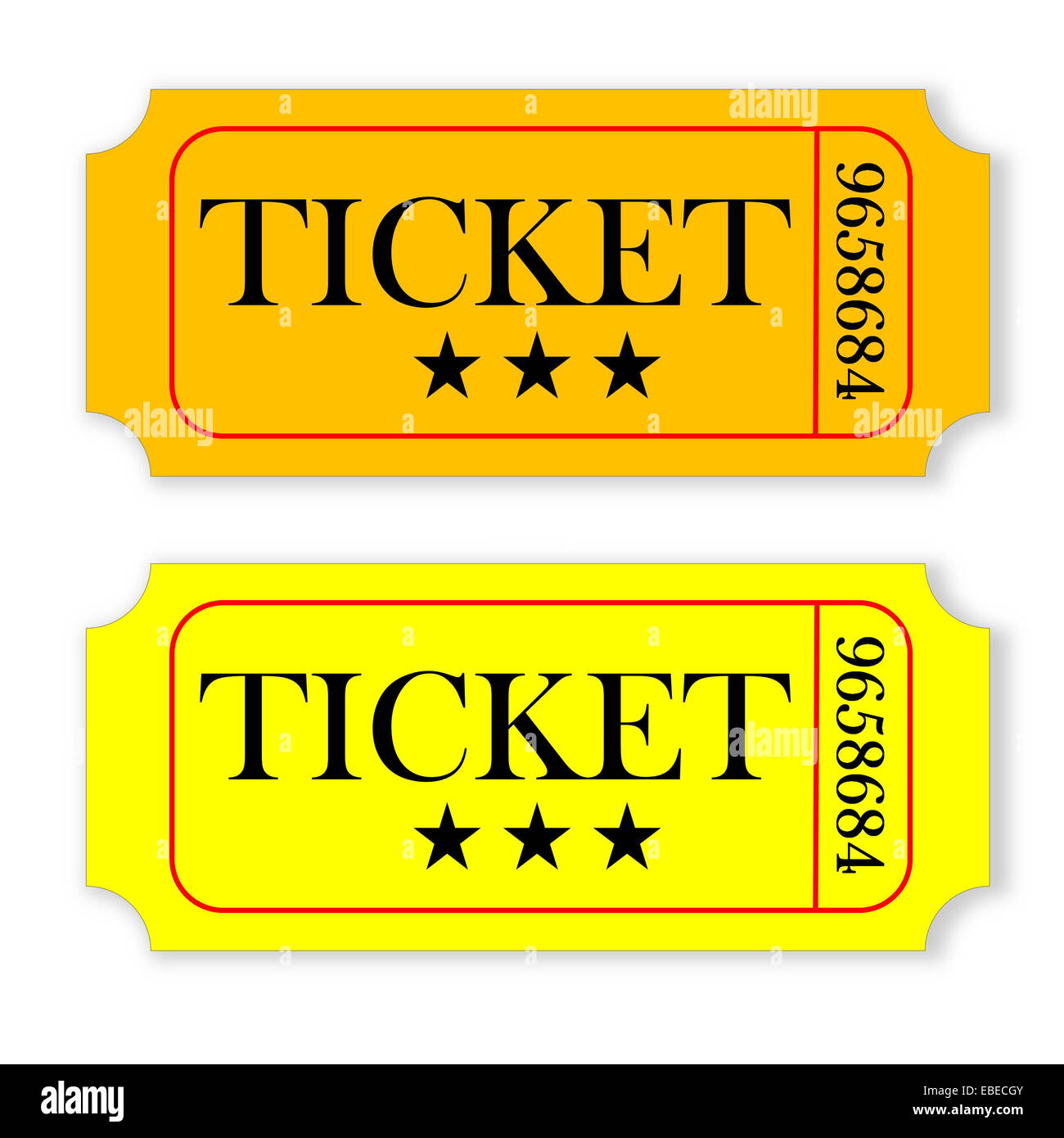 Orange and yellow vintage tickets isolated in white background Stock ...